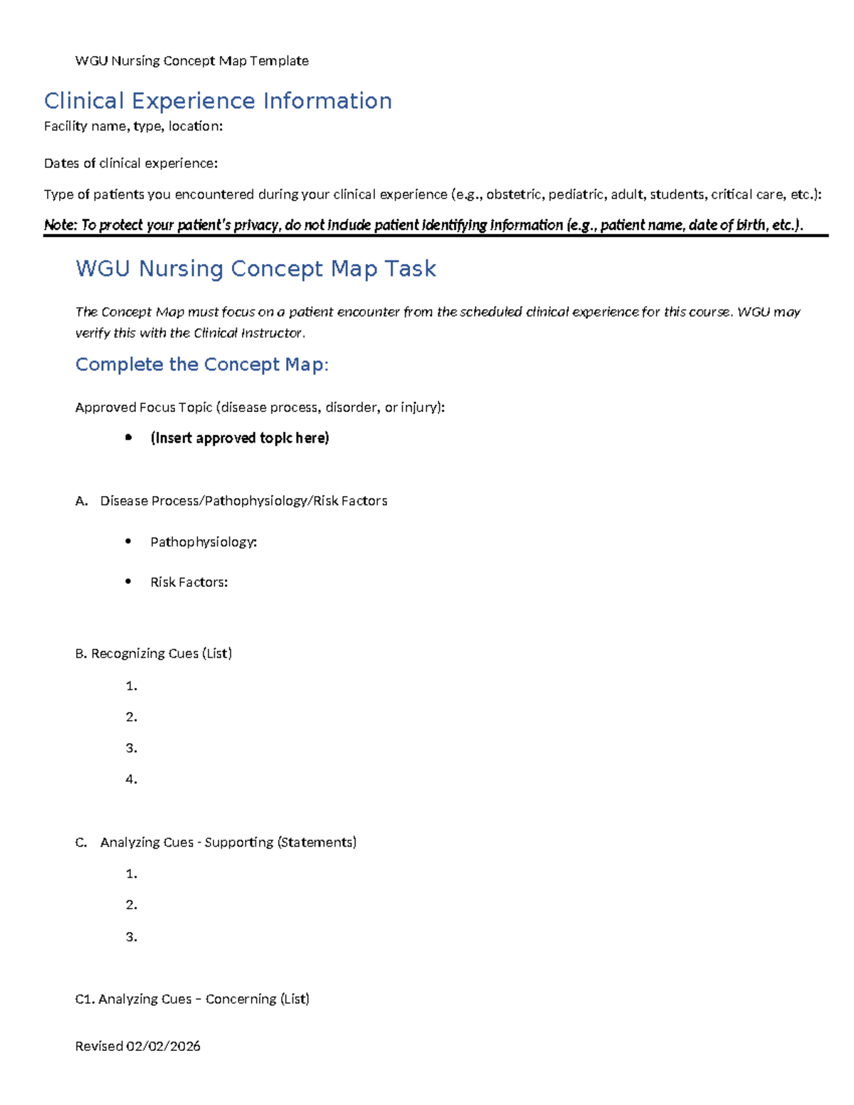 WGU Nursing Concept Map Template for Clinical Experience - Studocu