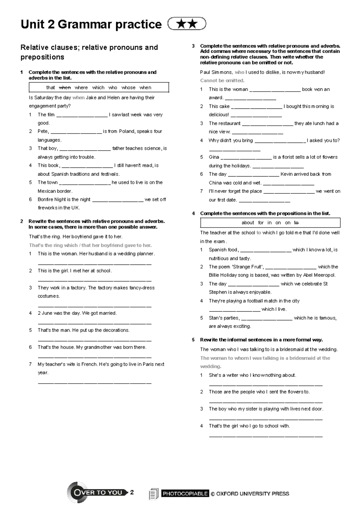 Unit 2 Grammar Practice: Relative Pronouns & Prepositions - Studocu