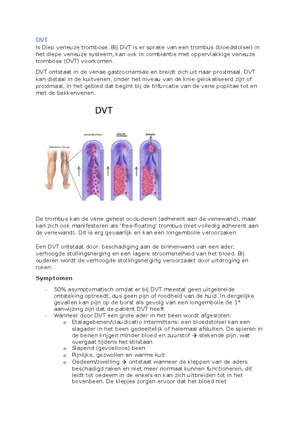 Doc4 2 DVT: Diep Veneuze Trombose en Behandelingsoverzicht - Studeersnel