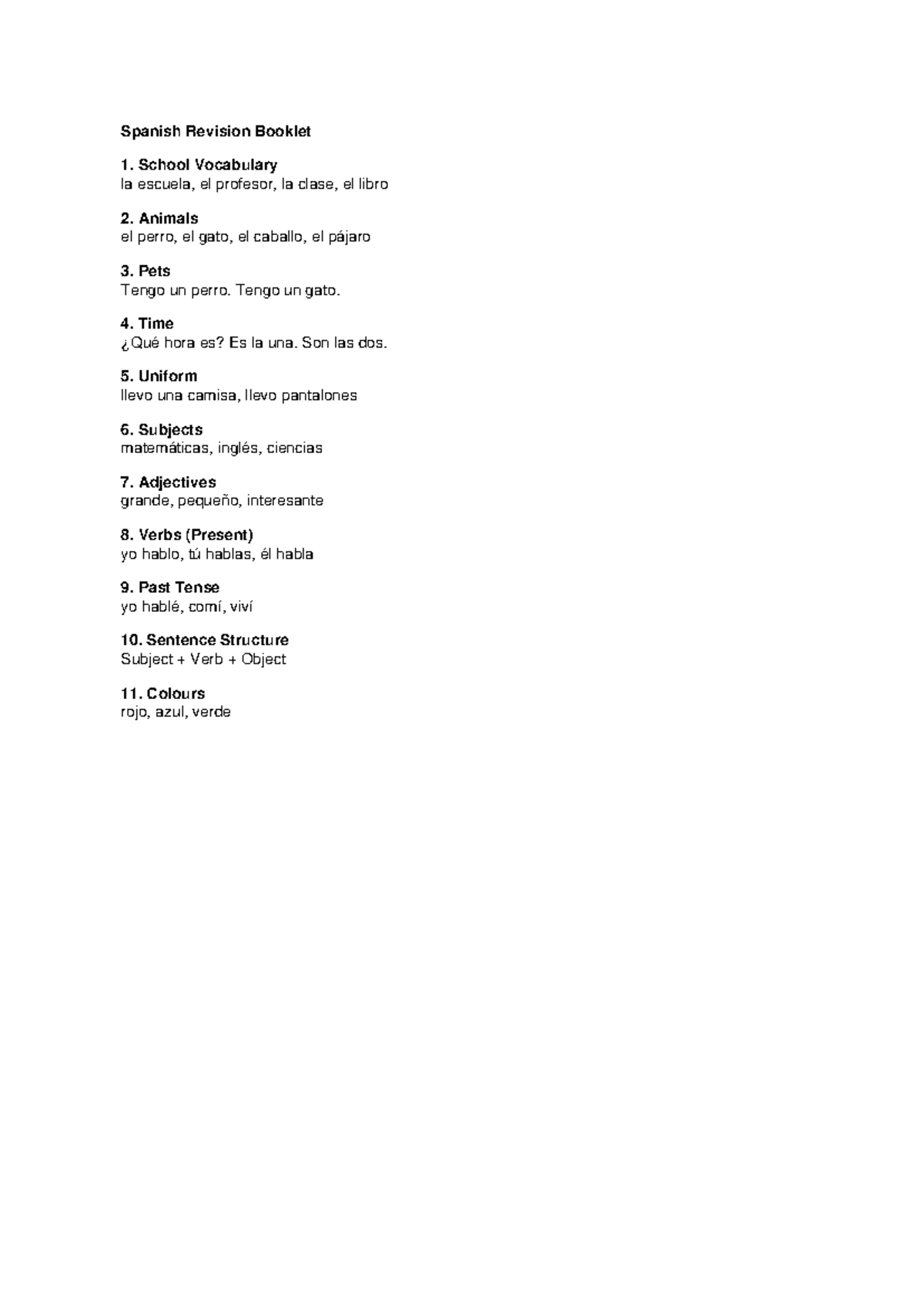 Spanish Revision Booklet: School Vocabulary & More - Studocu