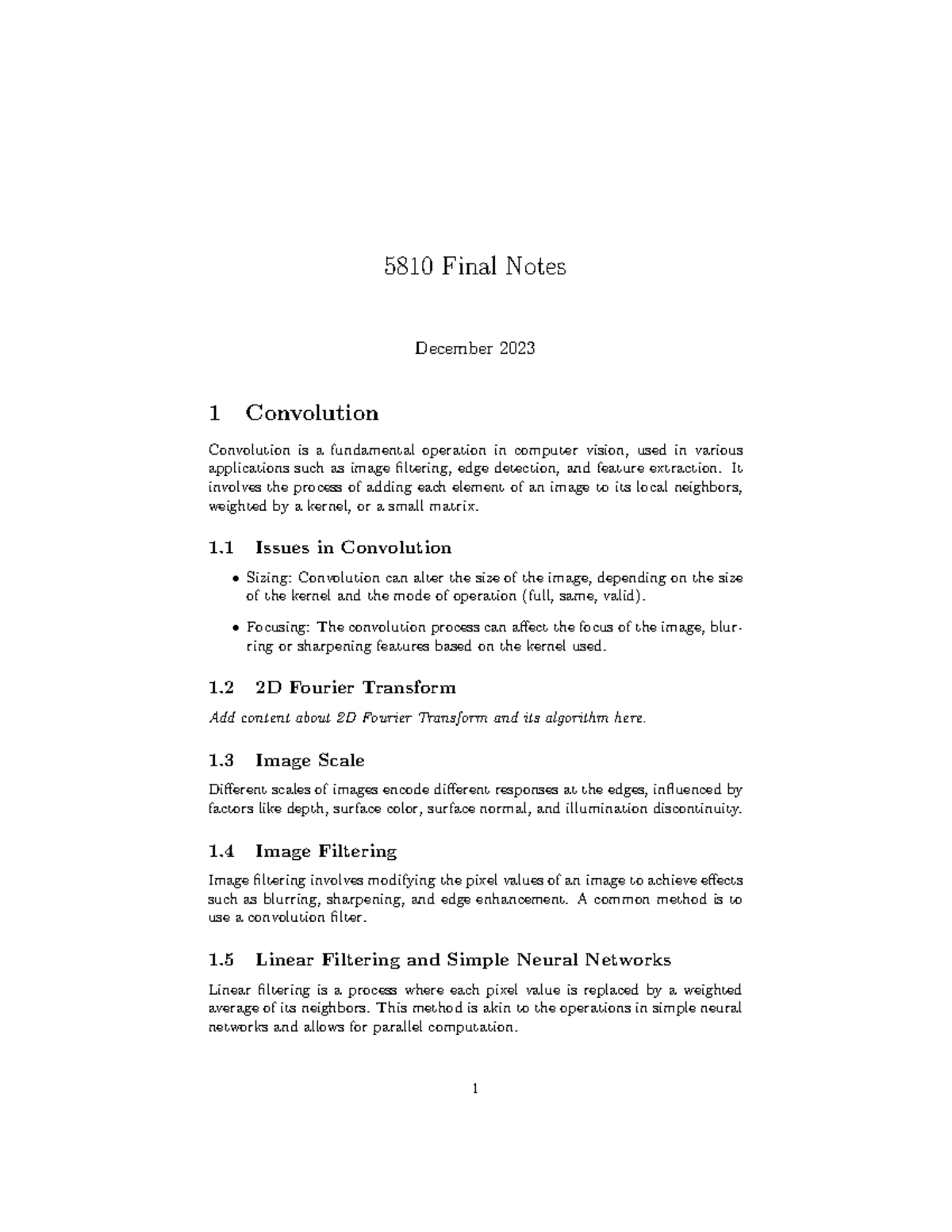 5810 Final Exam Notes - Key Concepts in Computer Vision & Photography ...