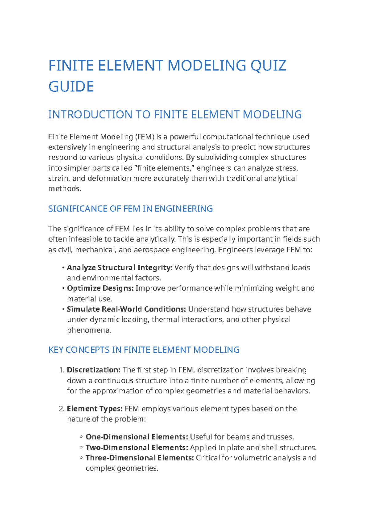 Finite Element Modeling (FEM) Quiz Guide: Key Concepts & Techniques ...