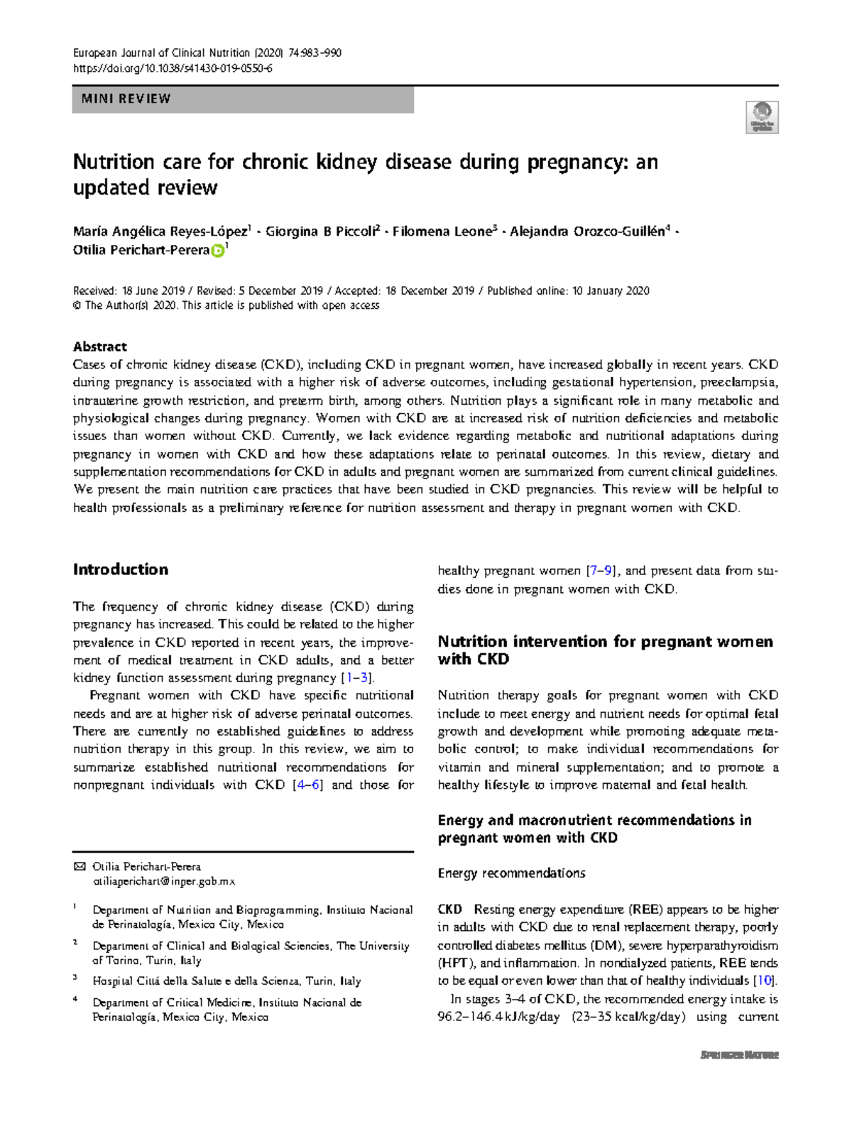 NUT IN PREG AND KD - nutrición embarazo con ERC - European Journal of Clinical Nutrition (2020 ...