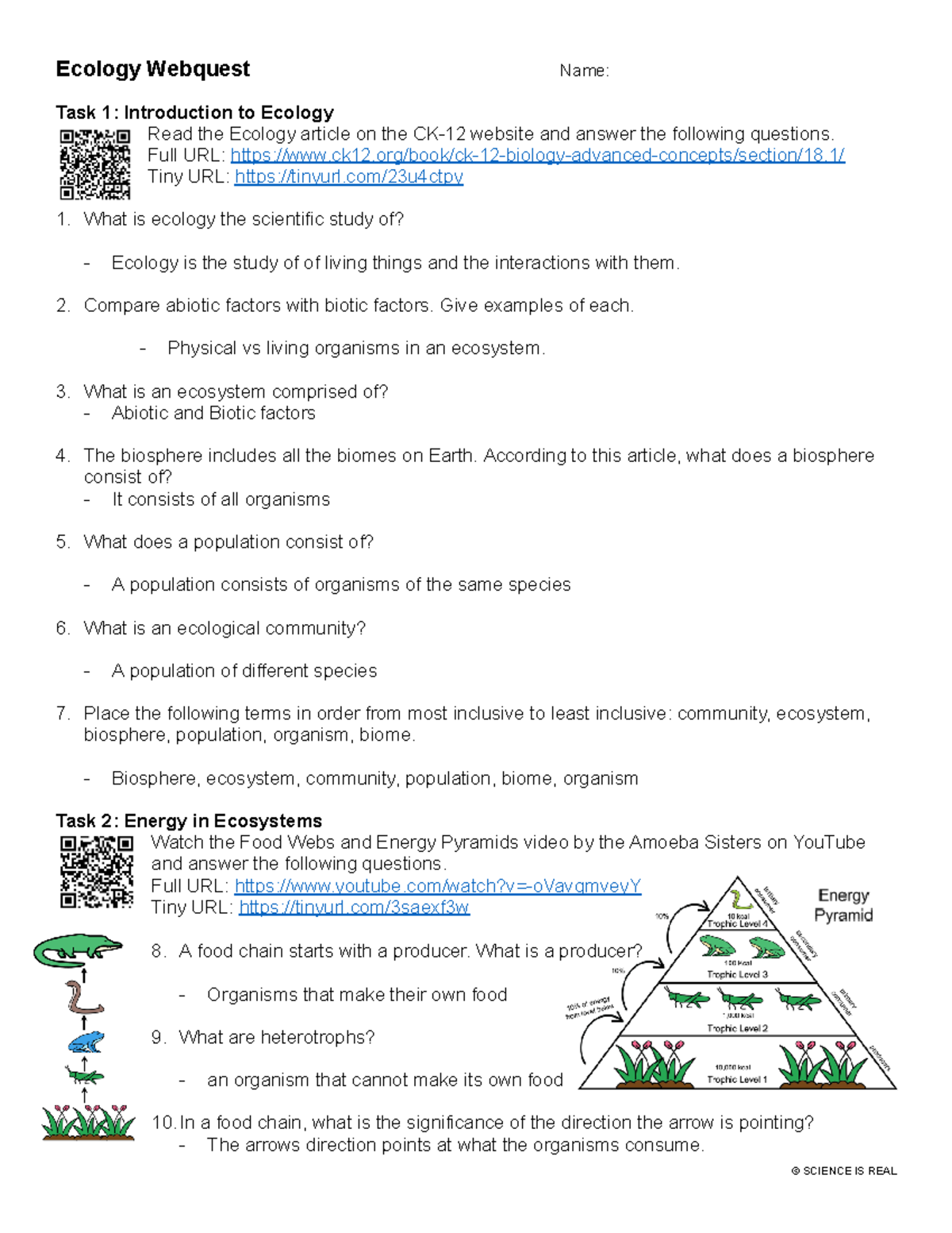 Handout Ecology Webquest - Ecology Webquest Name: Task 1: Introduction ...