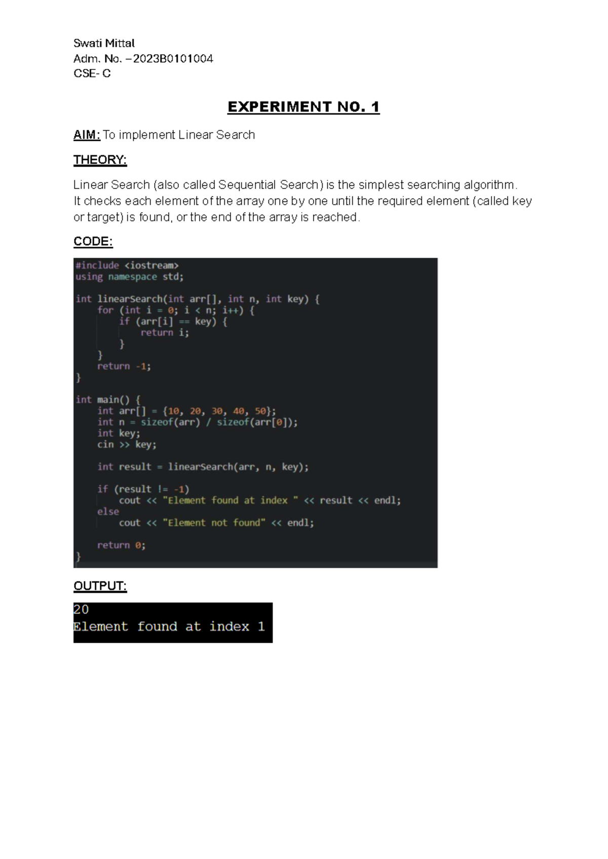 Daa Practical - Searching & Sorting Algorithms (2023B0101004 C) - Studocu