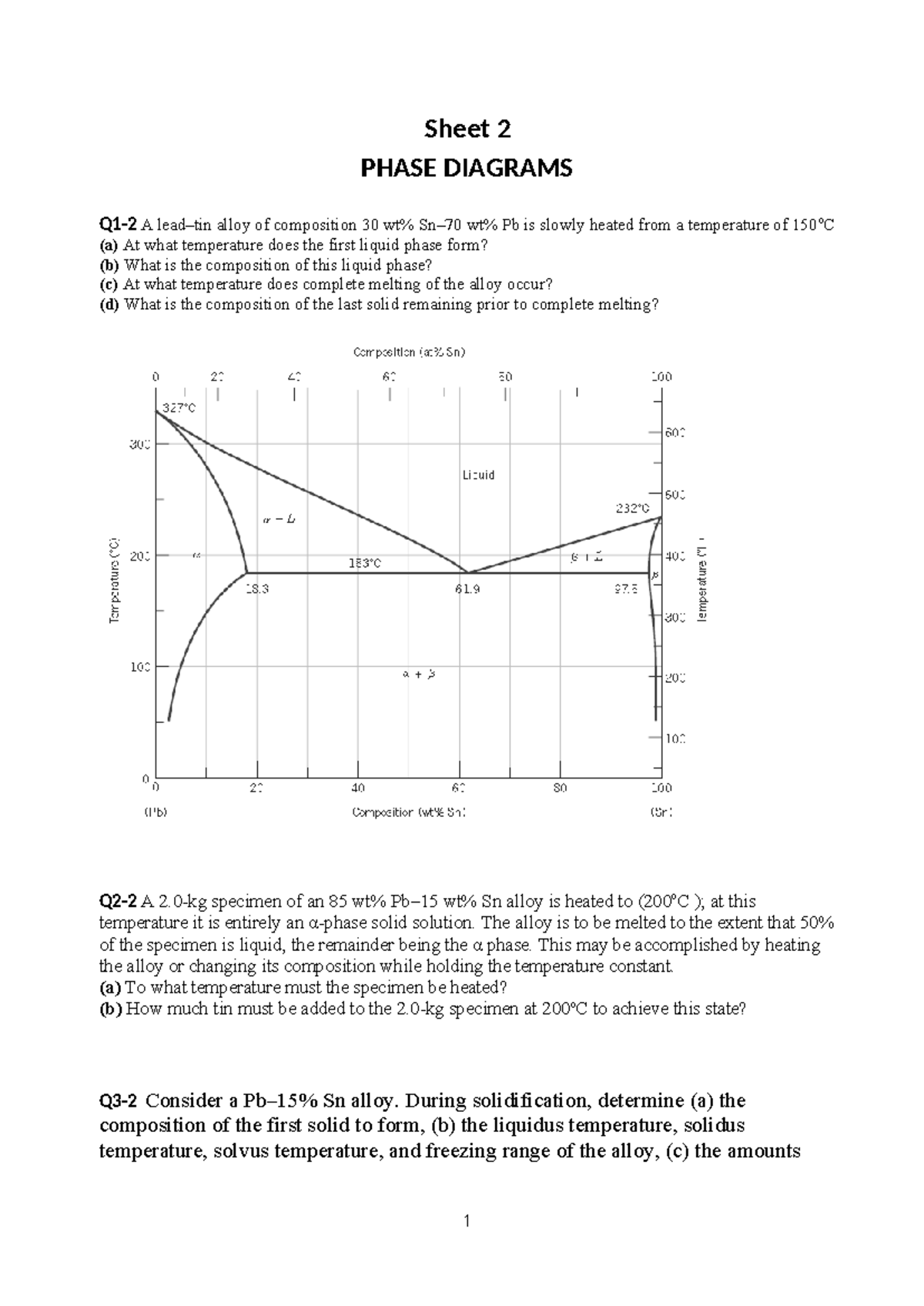 Phase Diagrams and Alloy Composition Analysis - Sheet 2 - Studocu