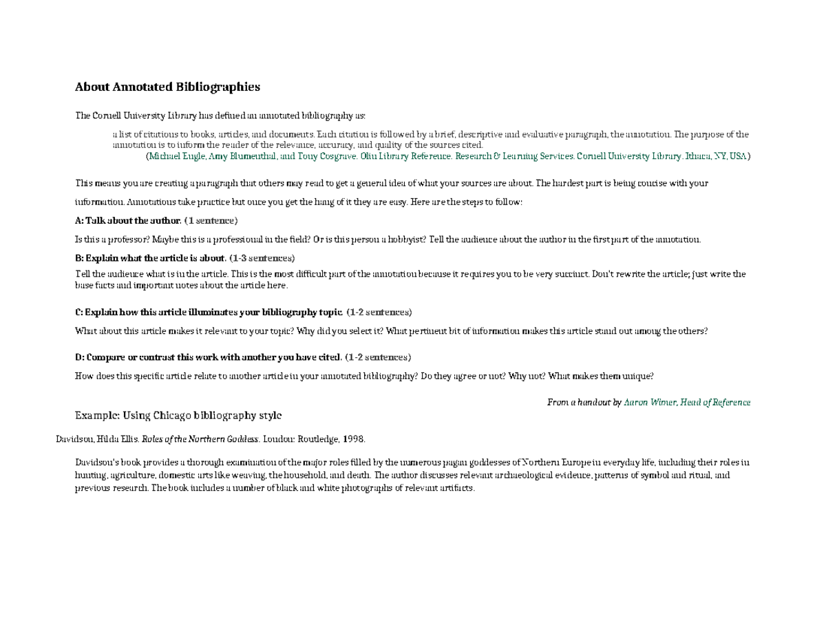 Annotated Bibliographies Guidelines & Examples - Research 101 - Studocu