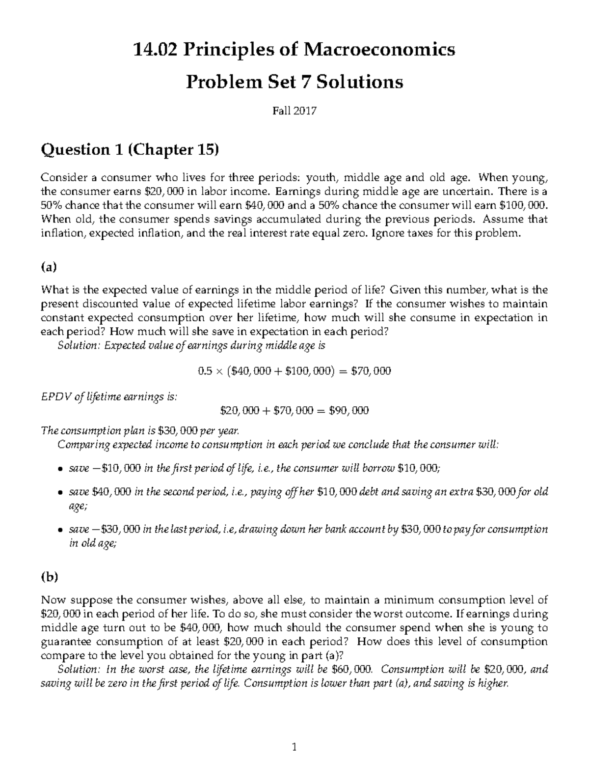 Problem Set 7 Solution - 14 Principles of Macroeconomics Problem Set 7 ...