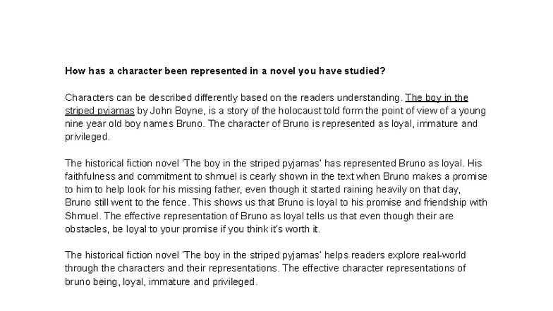 ENG 101: The Boy in the Striped Pyjamas Character Analysis Essay - Studocu