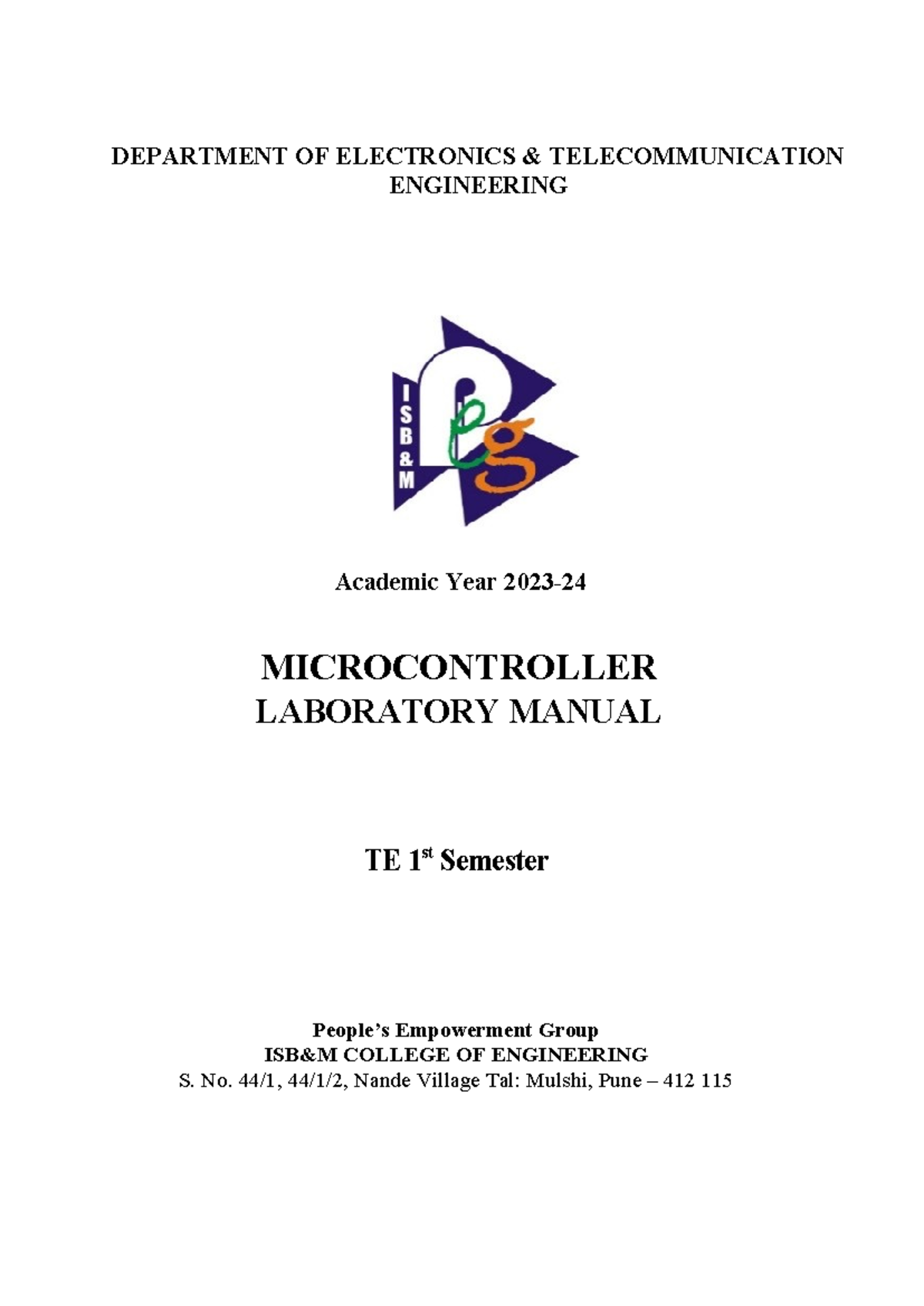 Microcontroller Lab manual - DEPARTMENT OF ELECTRONICS ...