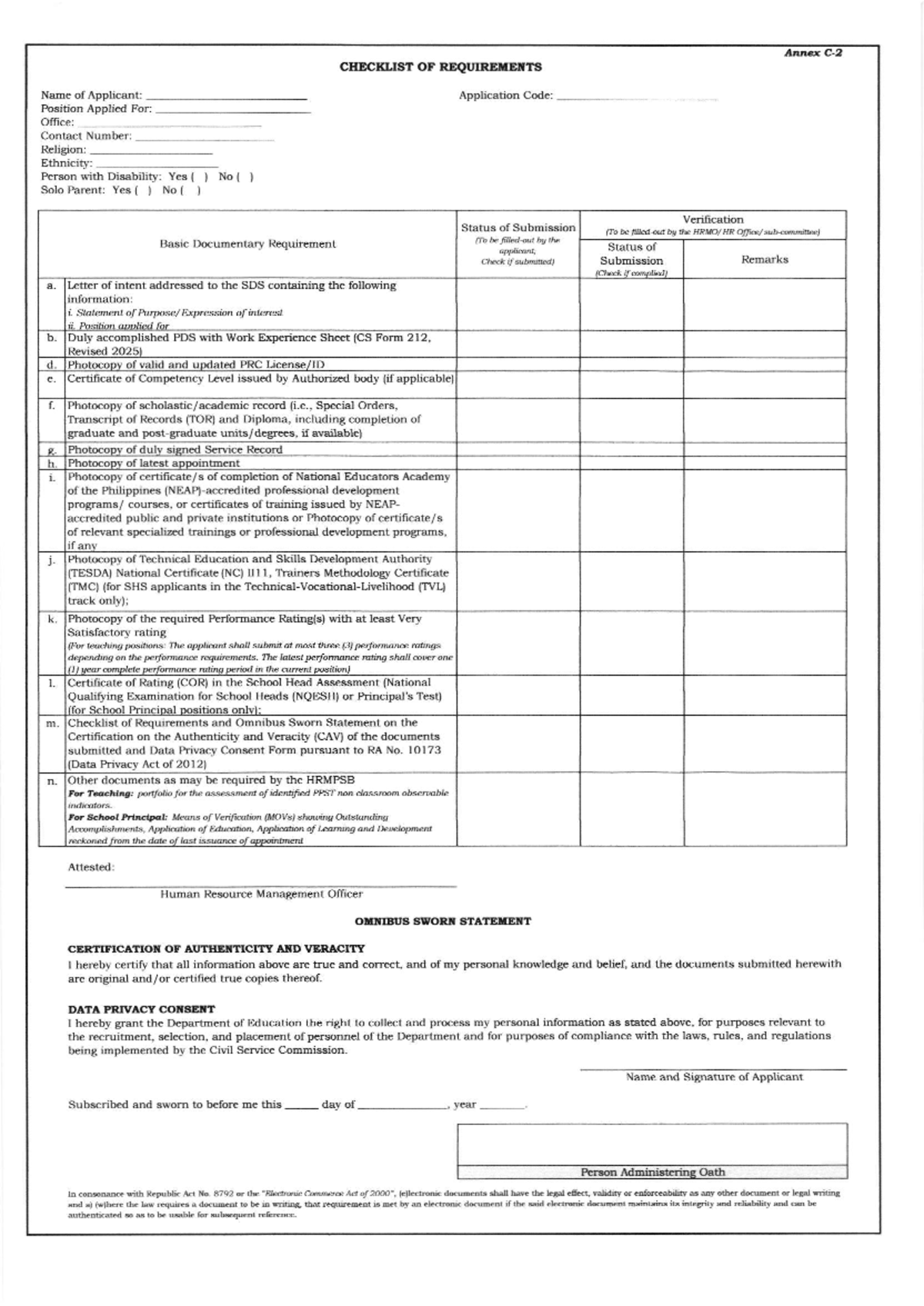 Annex-C-2: Checklist for Application Submission Requirements - Studocu