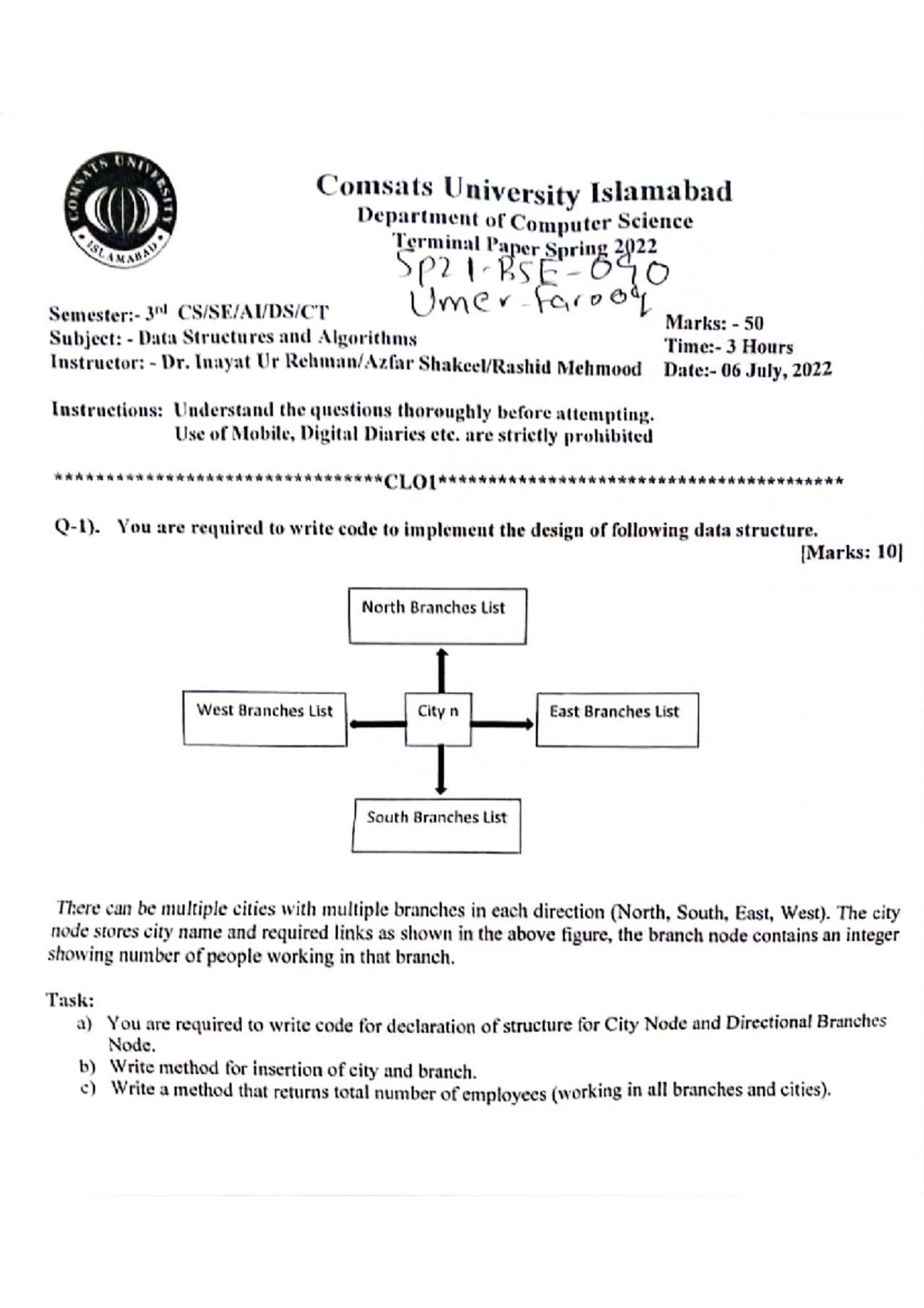 SP22 - Data Structures & Algorithms Terminal Paper - Studocu
