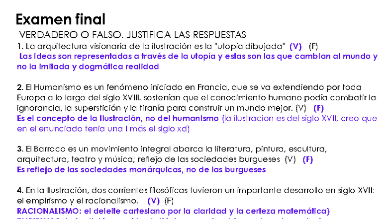 Examen Final ARQ101: Verdadero o Falso con Justificaciones - Studocu