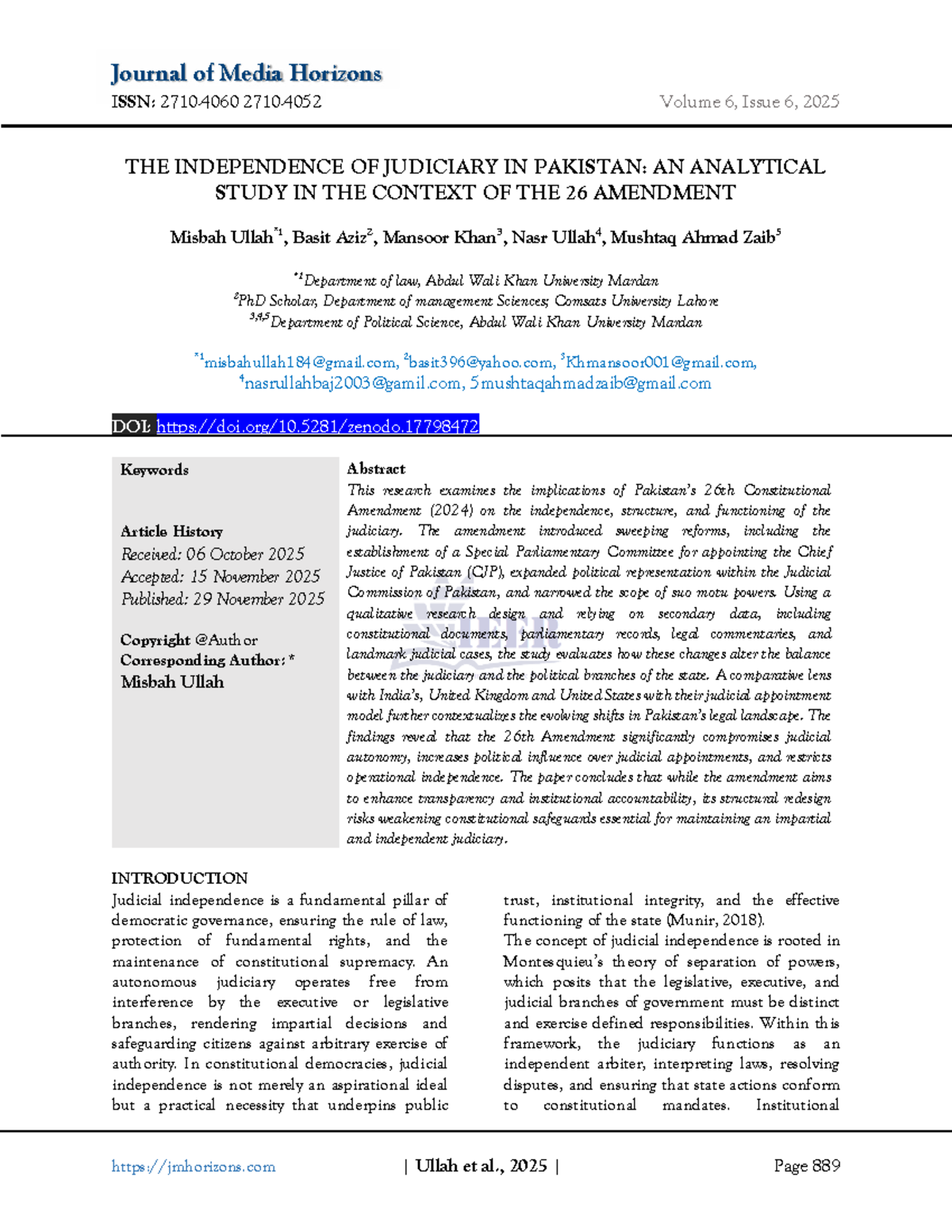 JMH V6I6 2025: Analyzing the Impact of the 26th Amendment on Judicial ...