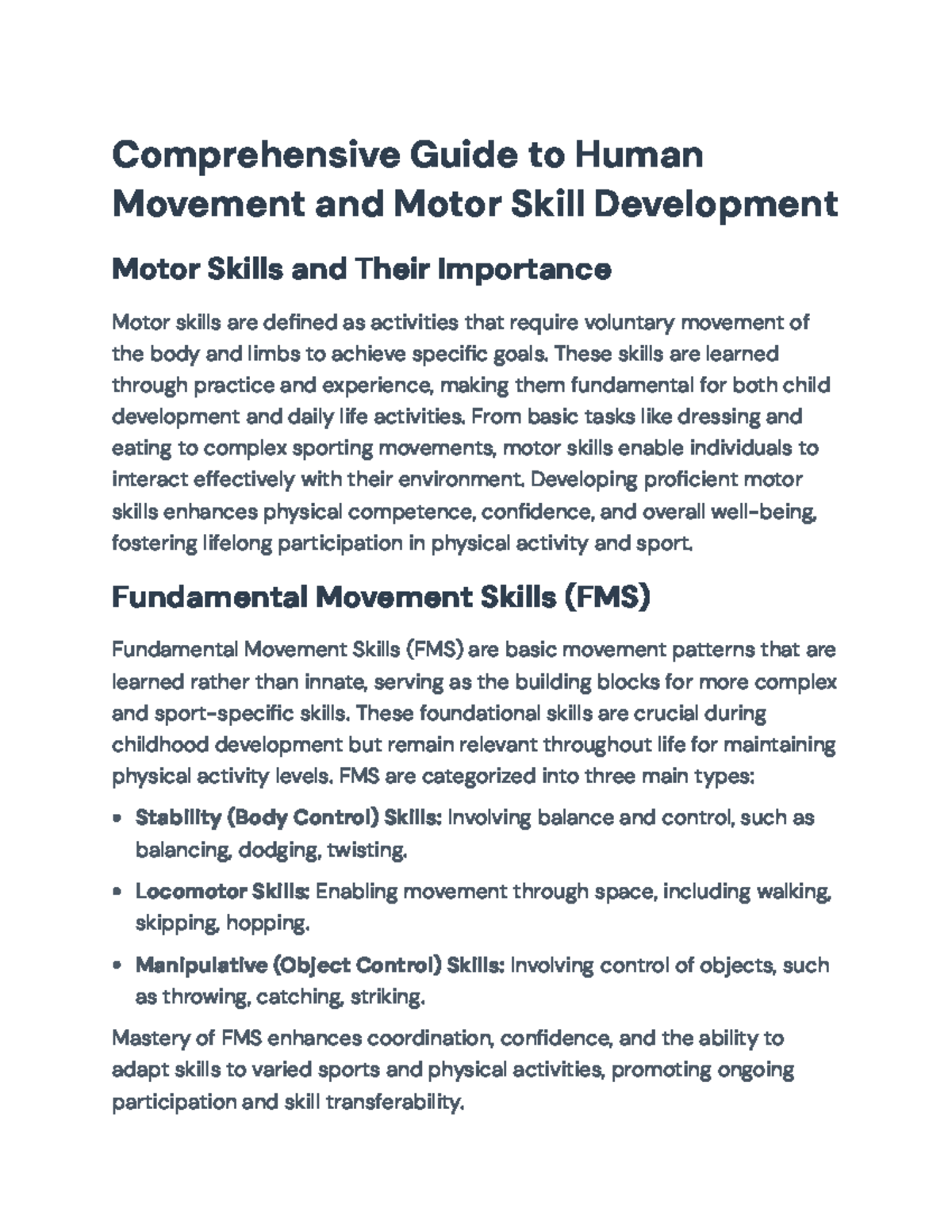 Comprehensive Guide to Motor Skill Development and Human Movement Analysis - Studocu