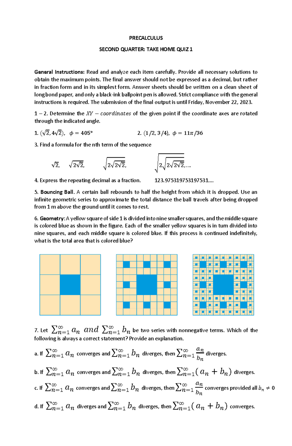 Pre calculus and basic calculus - PRECALCULUS SECOND QUARTER: TAKE HOME ...