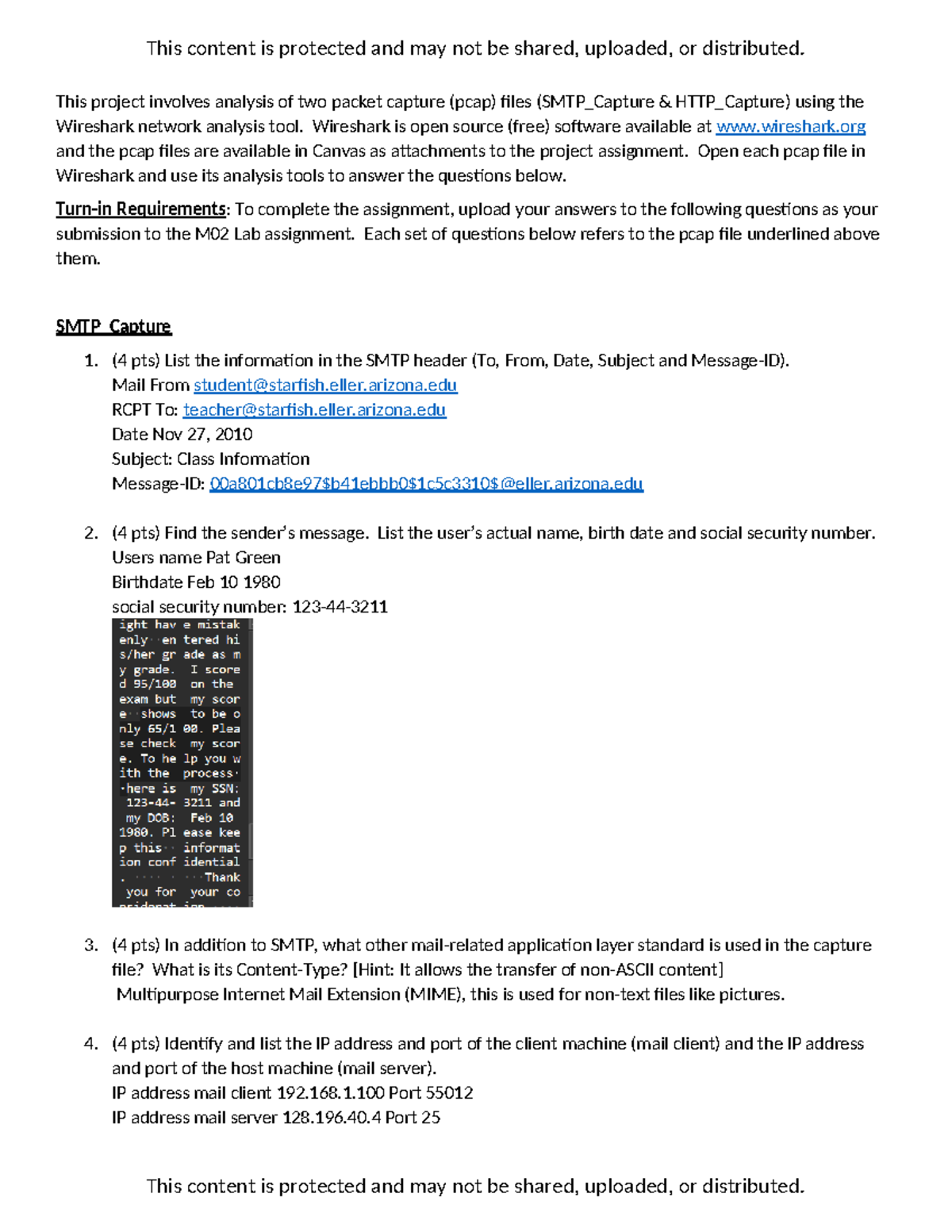 Lab 2: Analysis of SMTP and HTTP Packet Captures using Wireshark - Studocu