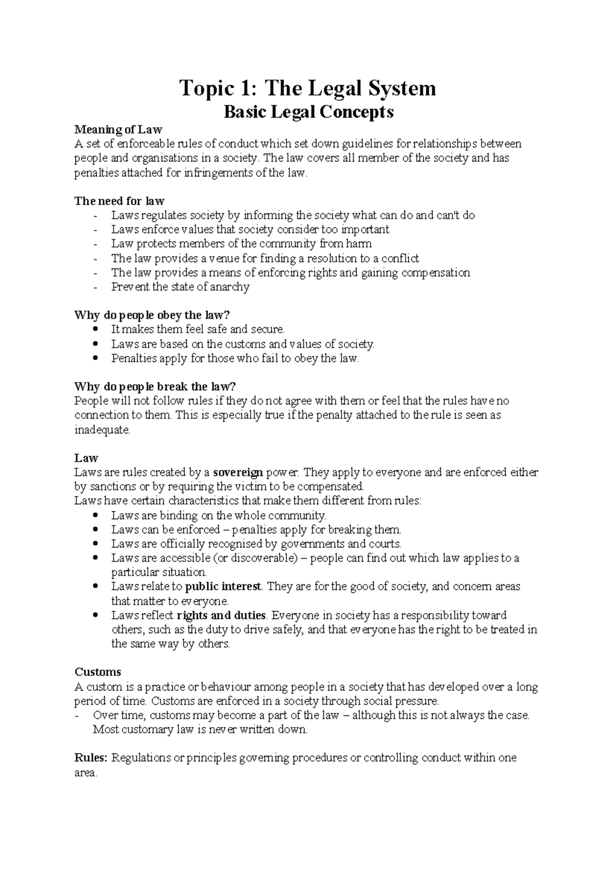 Legal Studies Prelims - Year 11: Understanding the Legal System and ...