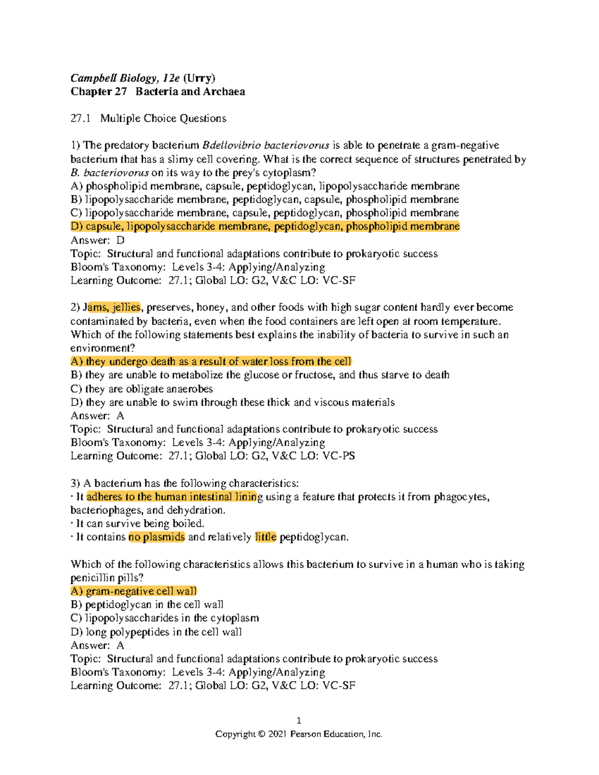 Campbell Biology, 12e (Urry) Chapter 27: Bacteria & Archaea MCQs - Studocu
