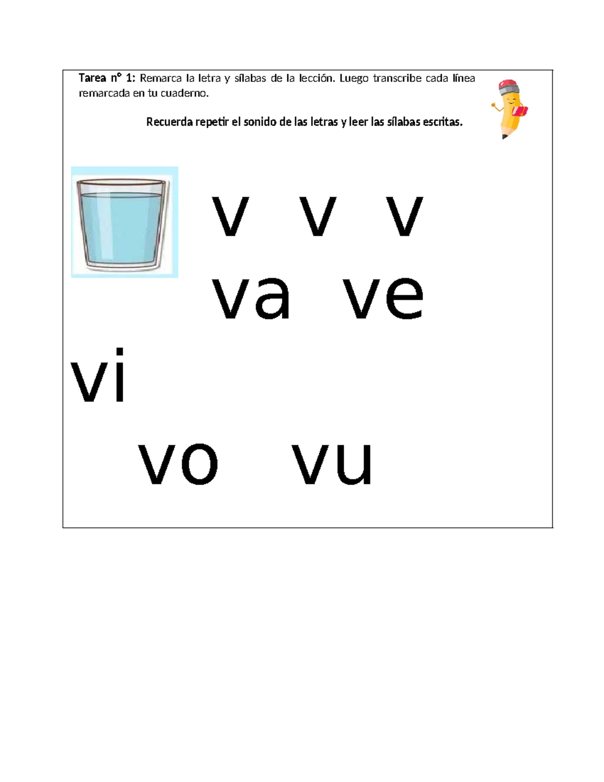 Tarea de Lectura y Escritura: Lección de Letras y Sílabas V - Studocu