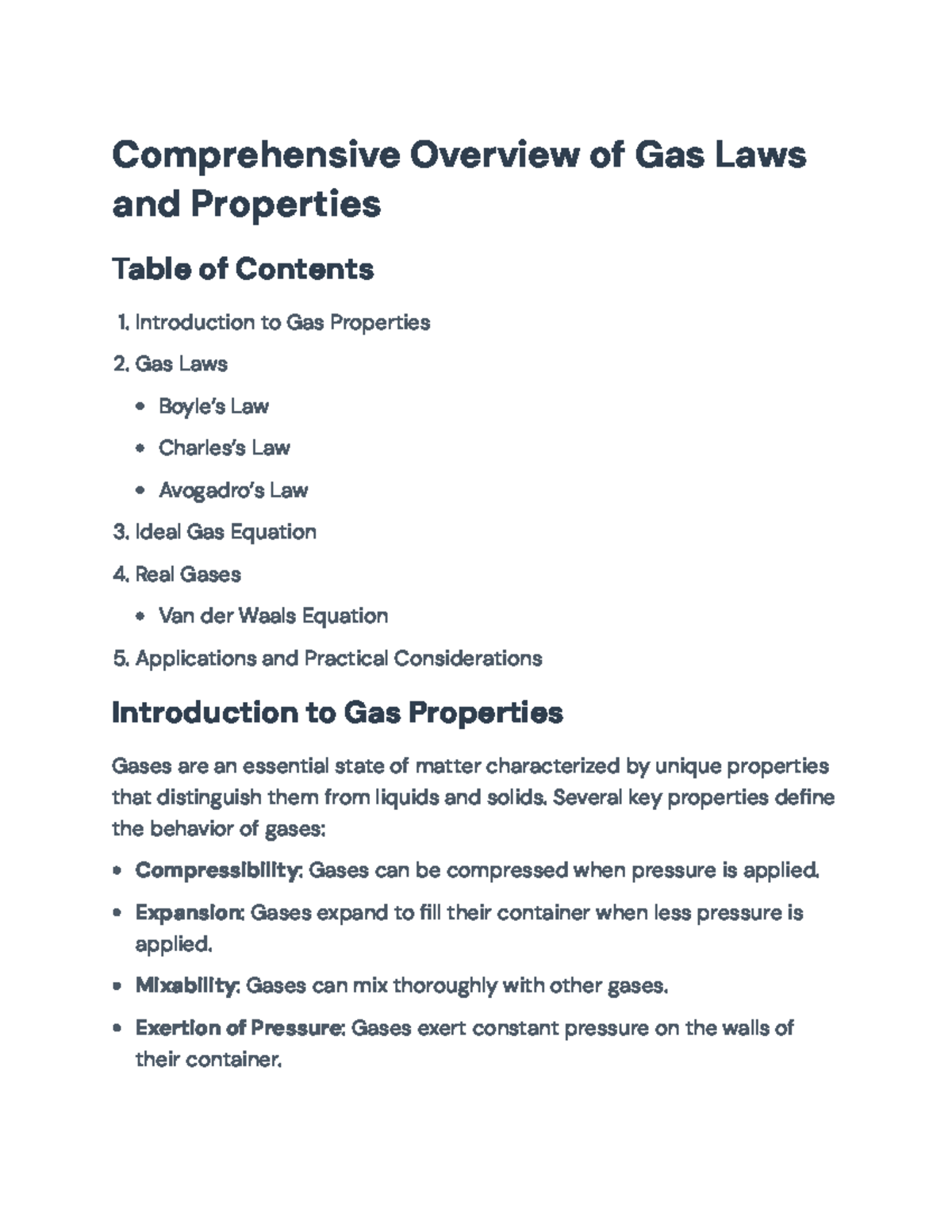 Comprehensive Overview of Gas Laws and Properties (CHEM101 ...