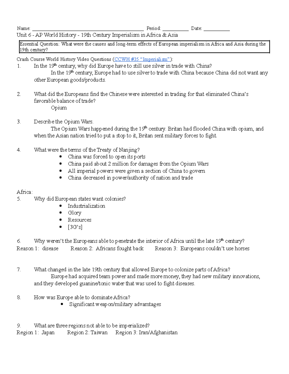 Unit 6 - AP World History: 19th Century Imperialism Overview - Studocu