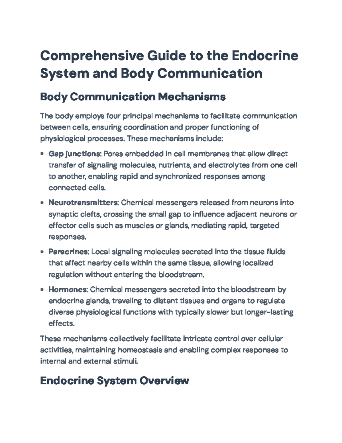 Comprehensive Overview of the Endocrine System (BIO 101) - Studocu
