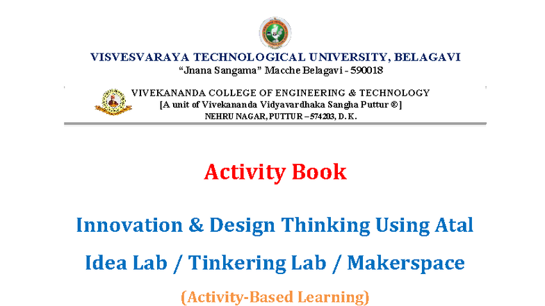 IDT LAB Activity Book: Innovation Design Thinking at VCET - Studocu
