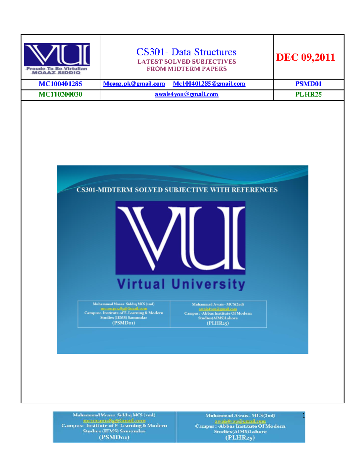 CS 301 Midterm Subjective Solutions with References - Moaaz - Studocu