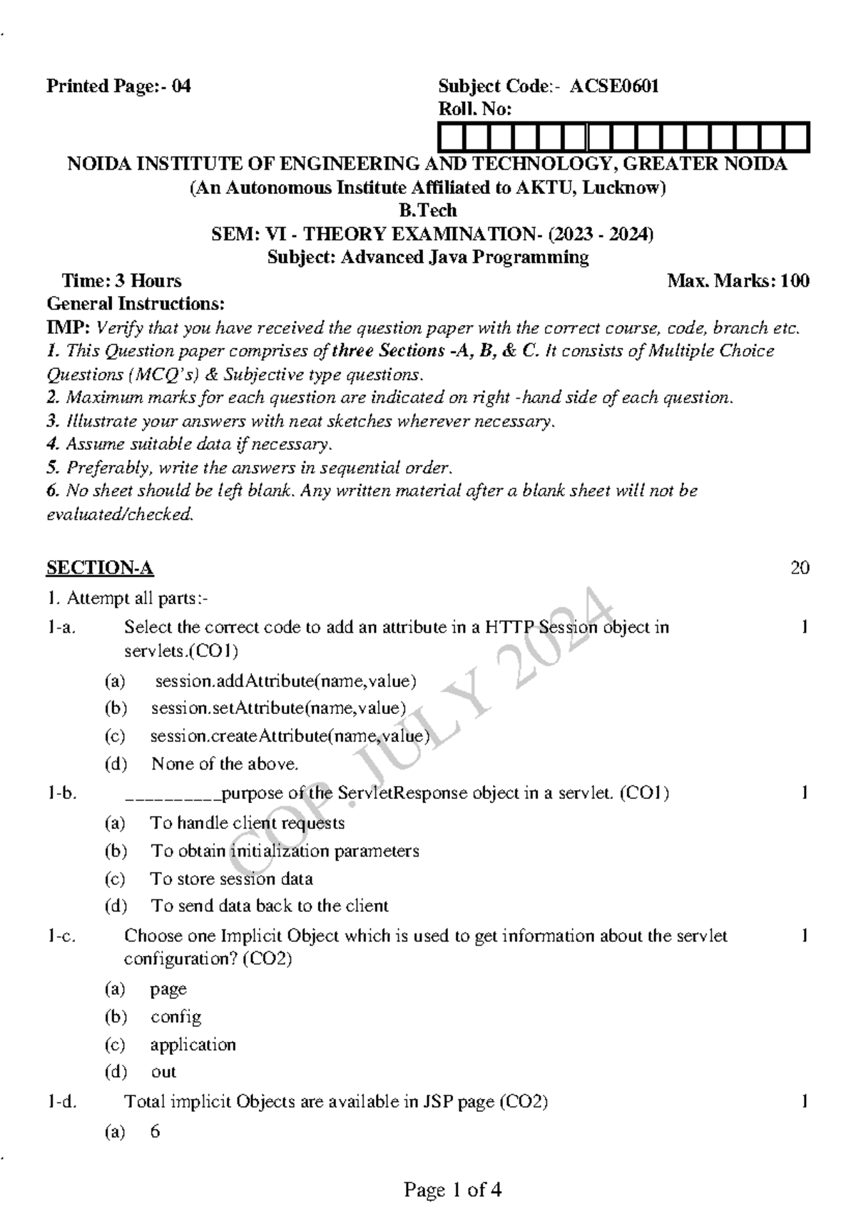 AJP PYQ2 - Advanced Java Programming Past Year Questions (ACSE0601 ...