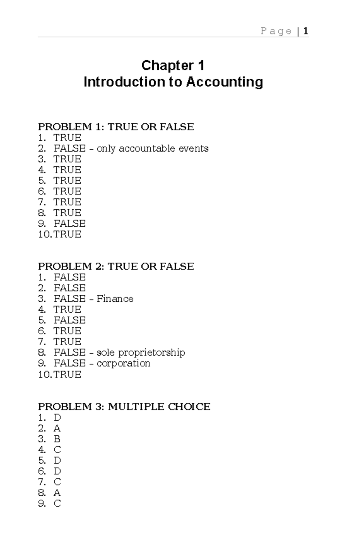 SOL. MAN. Chapter 1 Intro to Accounting Solutions & Problems - Studocu