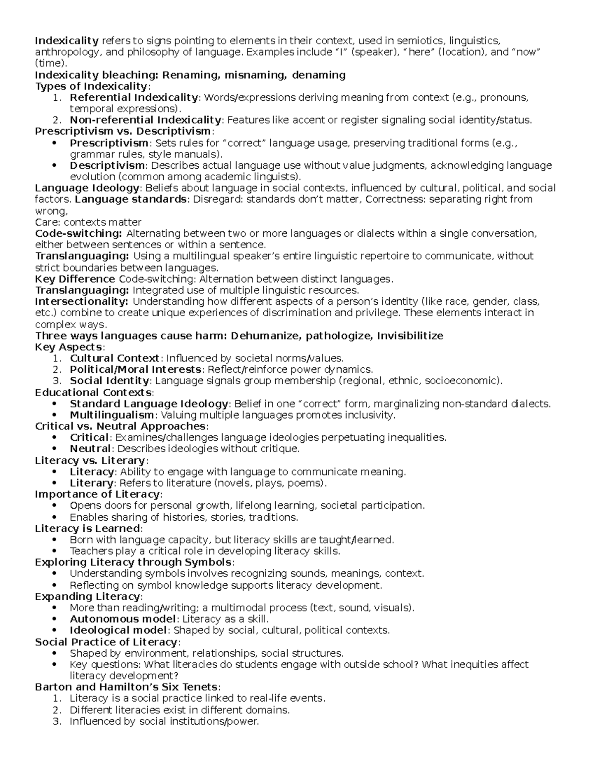 Midterm Study Sheet: Exploring Indexicality and Language Ideologies ...