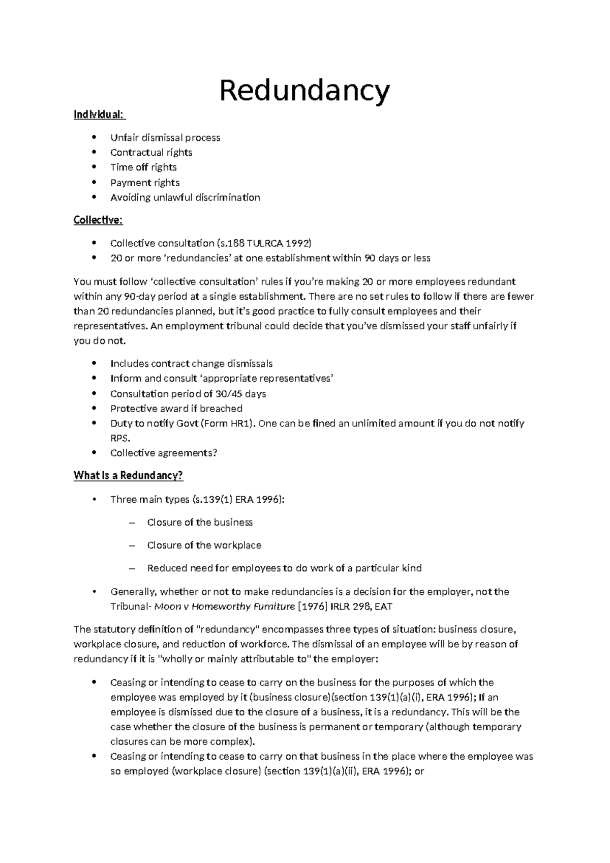 Redundancy Process: Unfair Dismissal & Employee Rights (HR 101) - Studocu
