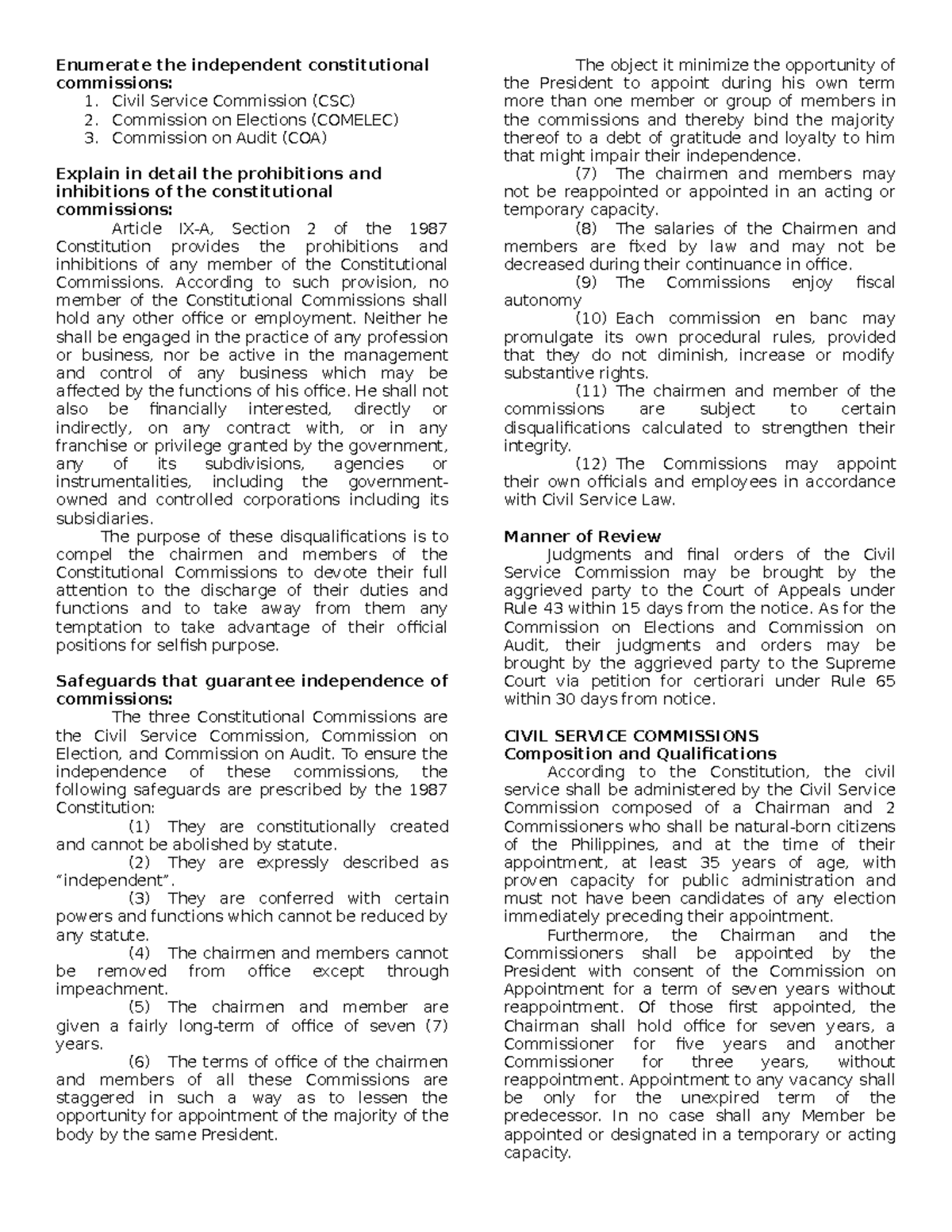Comprehensive Overview of Constitutional Commissions (Gov 101) - Studocu