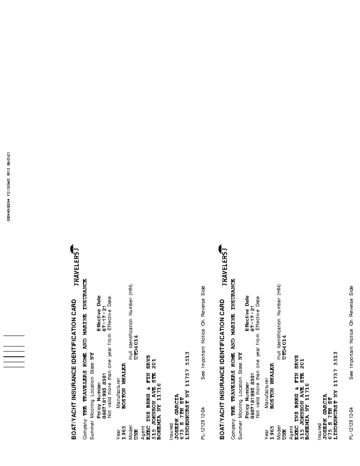 Boston Whaler ID Card - Boat - 000440/ F3115SMD 9913 06/01/ THE ...