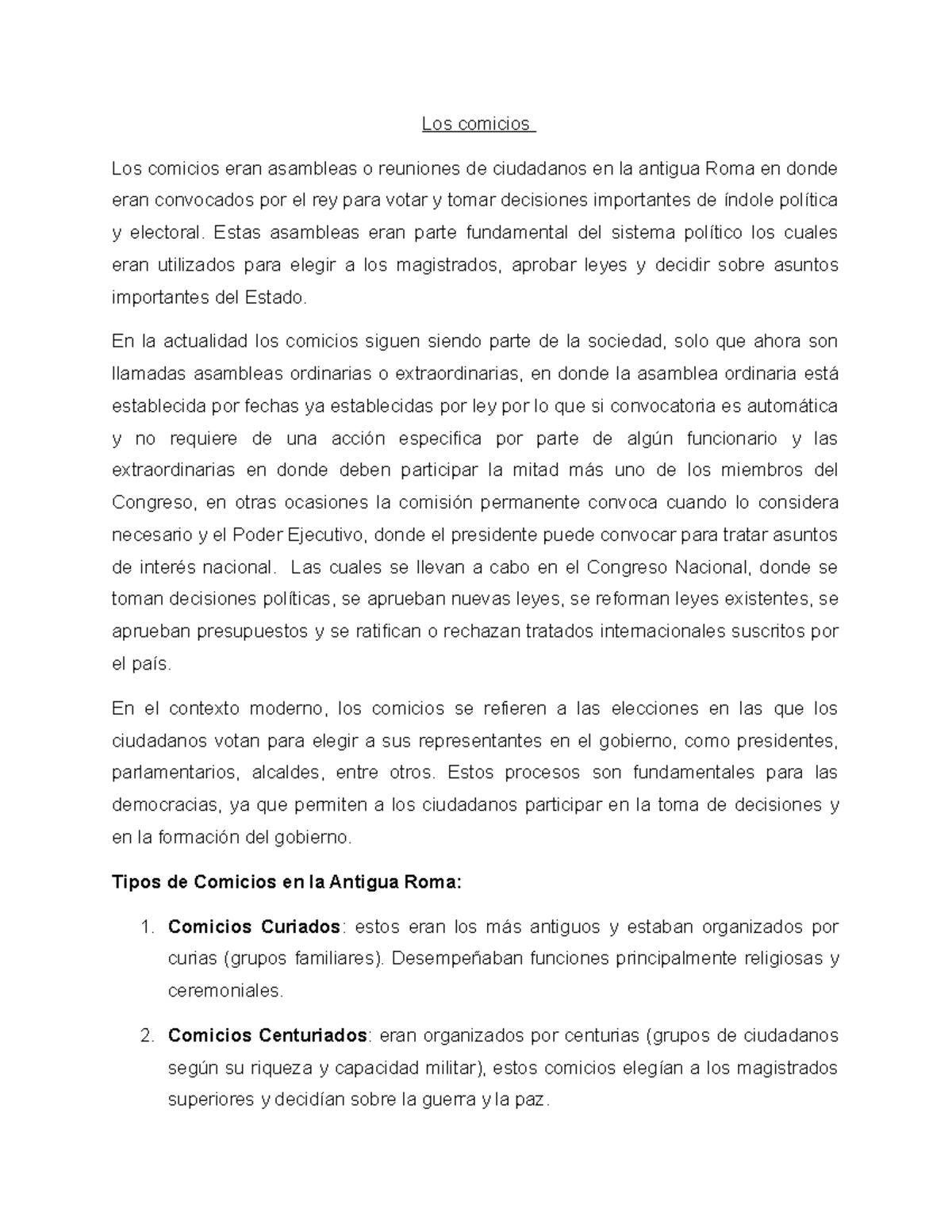 Relación de los Comicios en la Antigua Roma y su Evolución - Studocu