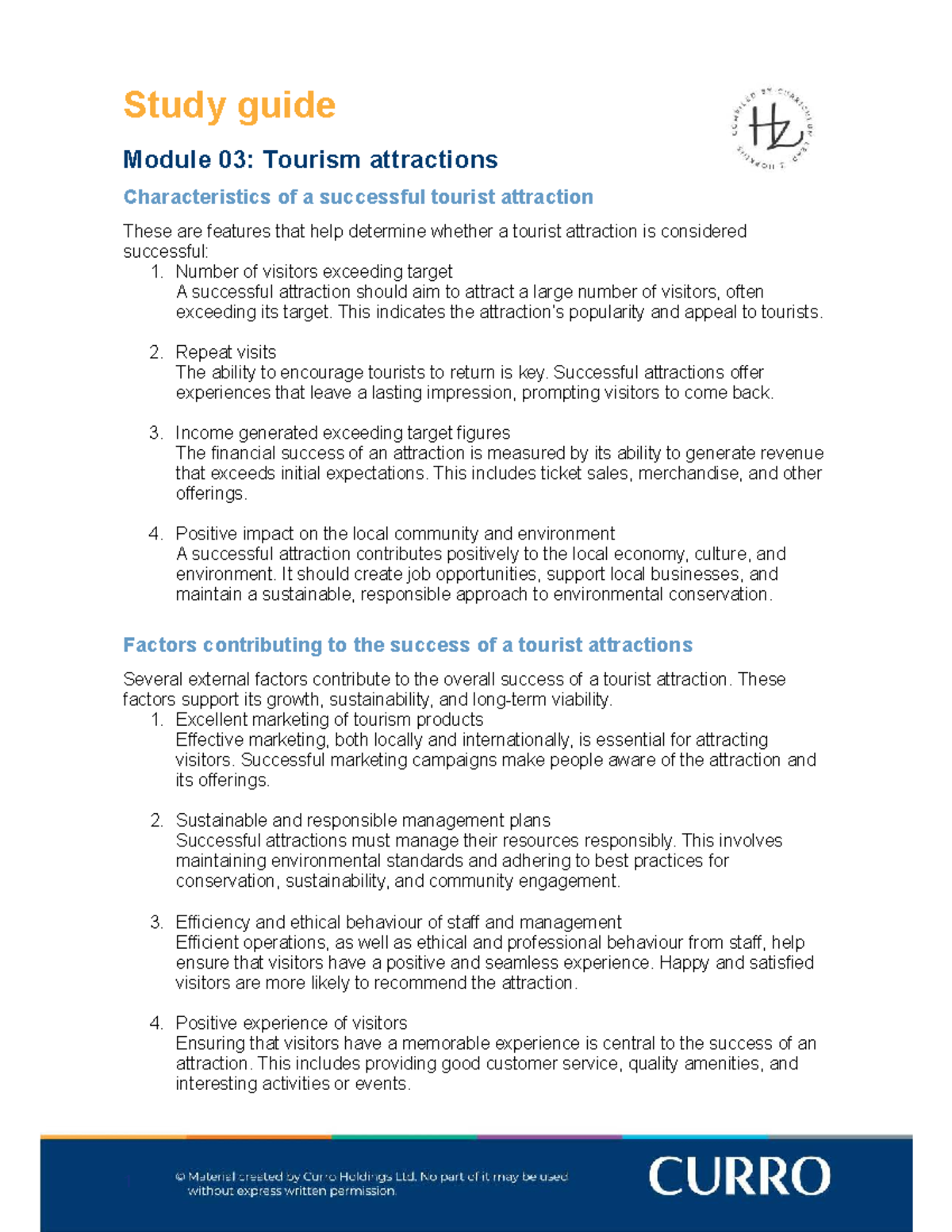 Module 03 Study Guide: Characteristics of Successful Tourist ...