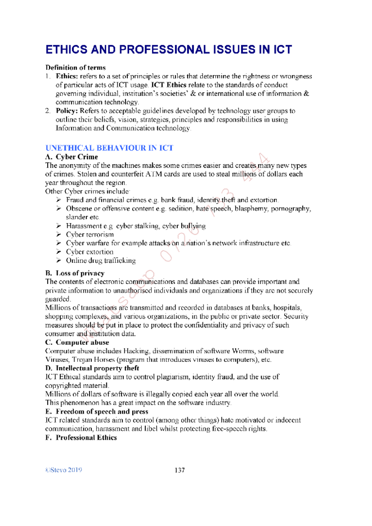 ETHICS 101: Ethical Issues in ICT - Comprehensive Notes - Studocu