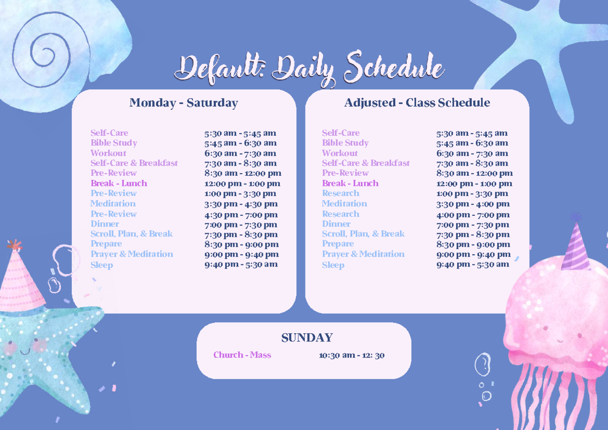 Bible Study & Class Schedule: Weekly Routine Overview - Studocu