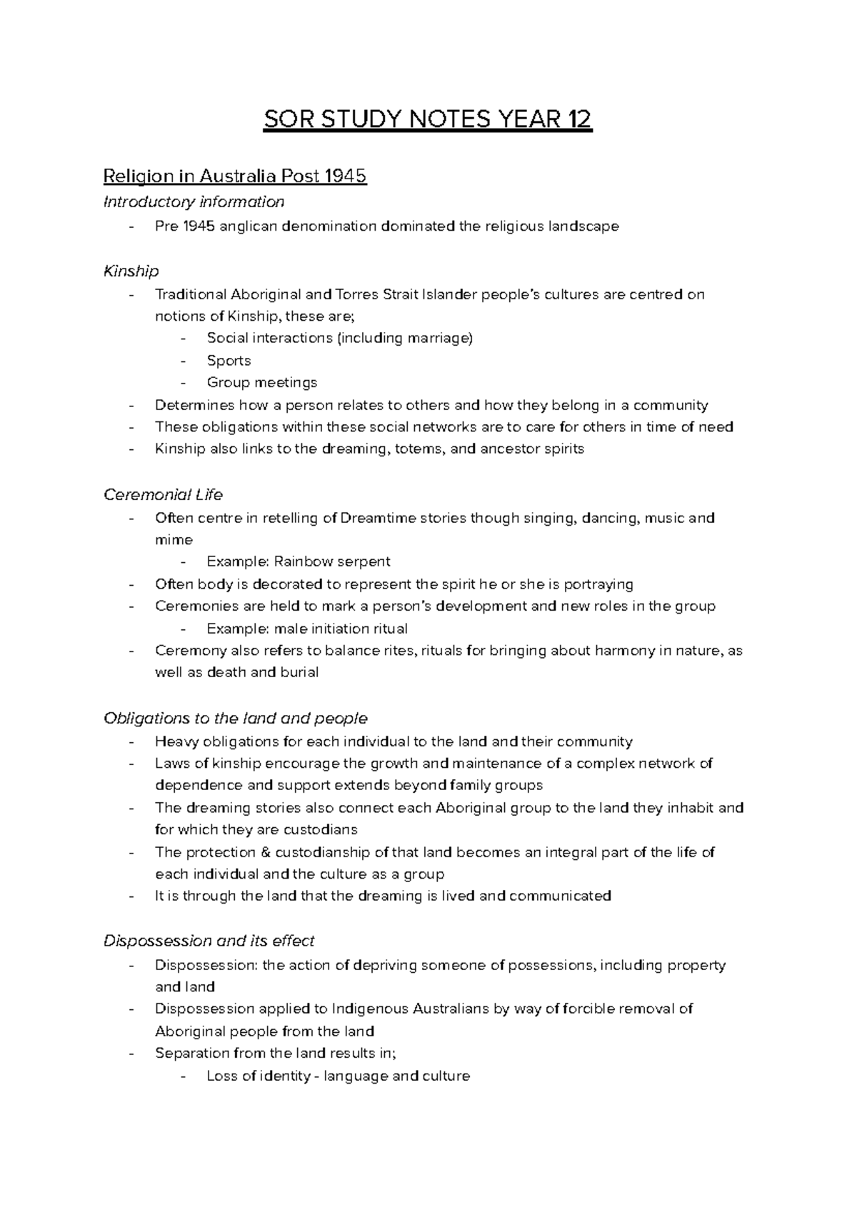 SOR 2 Religion Study Notes: Australia Post-1945 & Christianity Insights ...