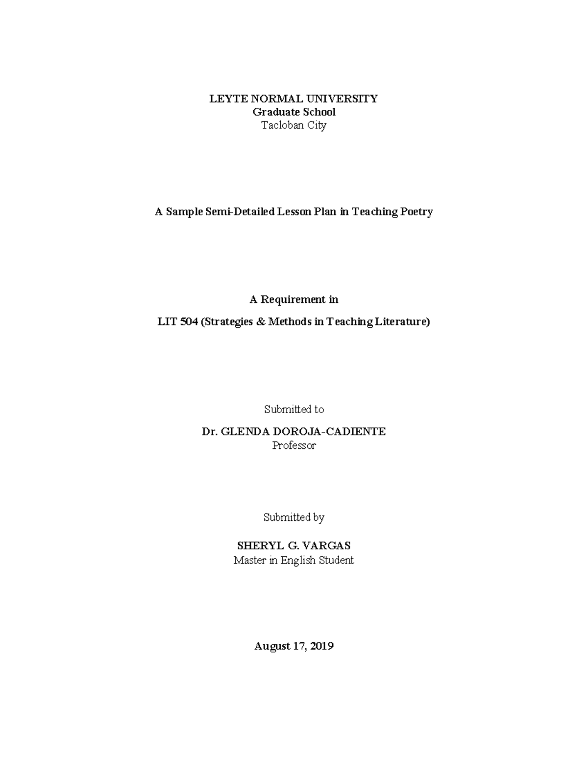 Poetry Lesson Plan: Teaching "Mother to Son" in LIT 504 - Studocu