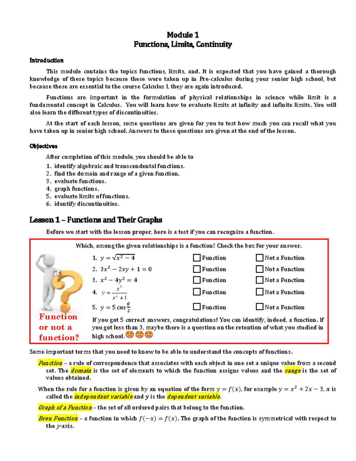Engineering Calculus I: Functions, Limits, and Continuity Module - Studocu
