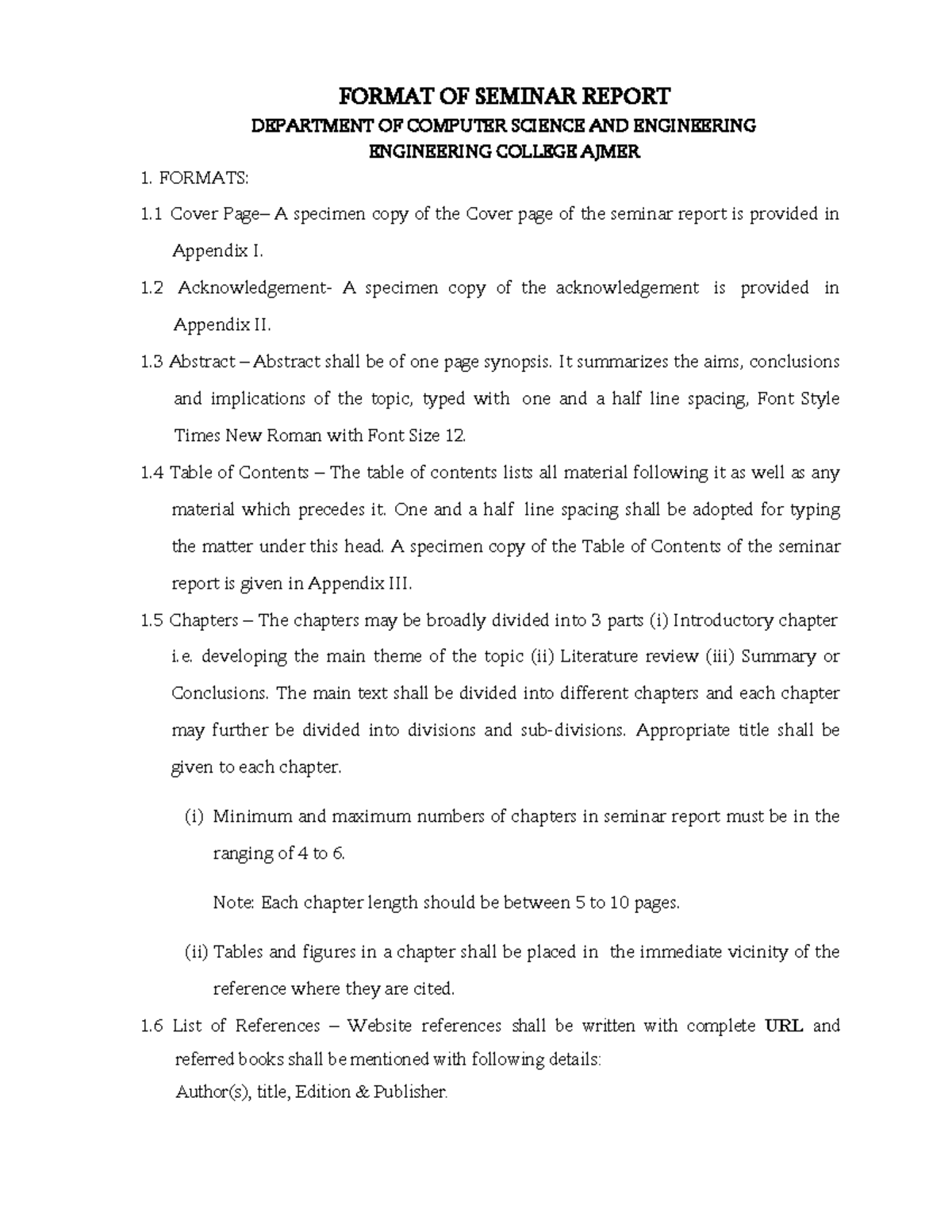 Seminar Report Format for B.Tech in Computer Engineering (CSE) - Studocu