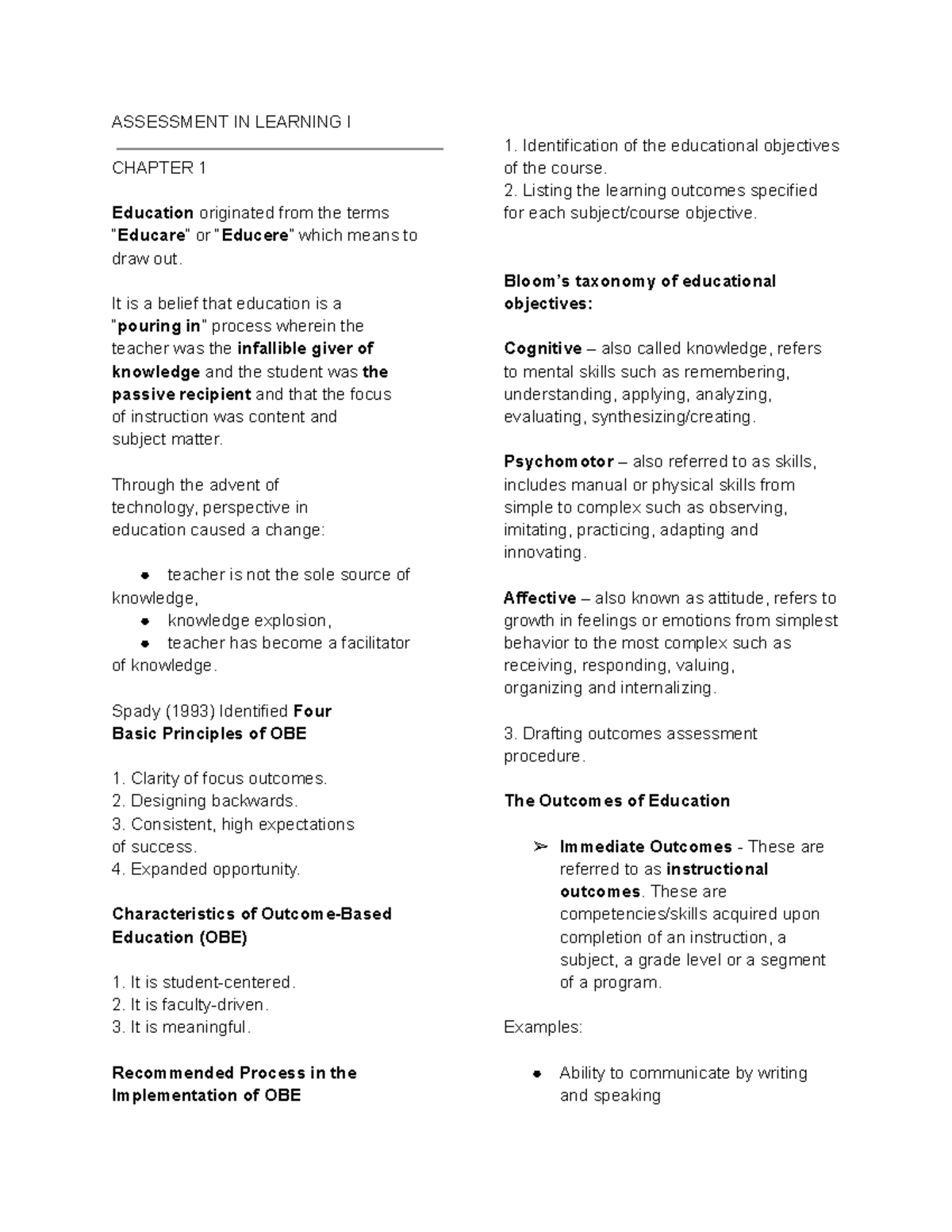 Assessment in Learning I Midterm Study Guide and Review - Studocu