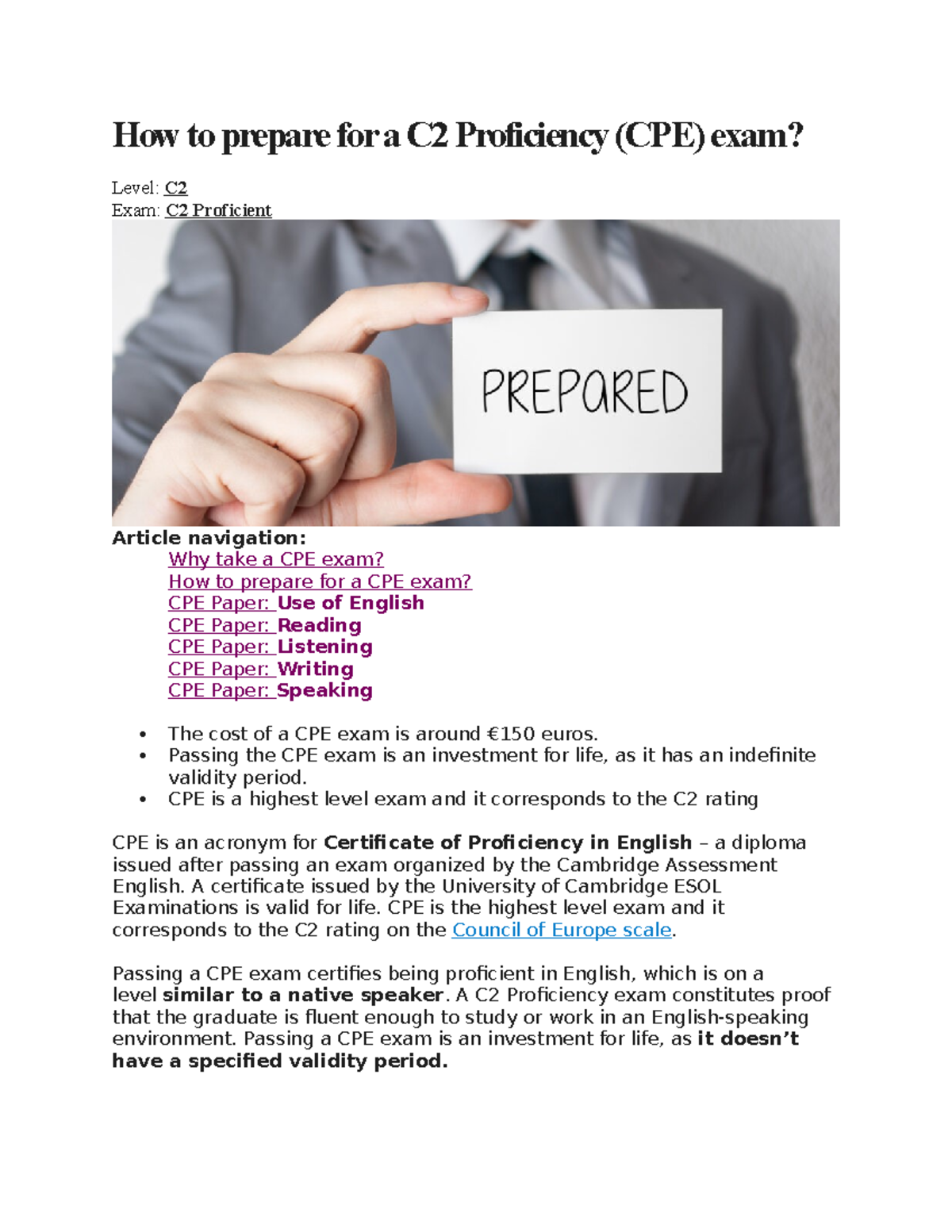 C2 Proficiency (CPE) Exam Preparation Guide: Tips & Strategies - Studocu