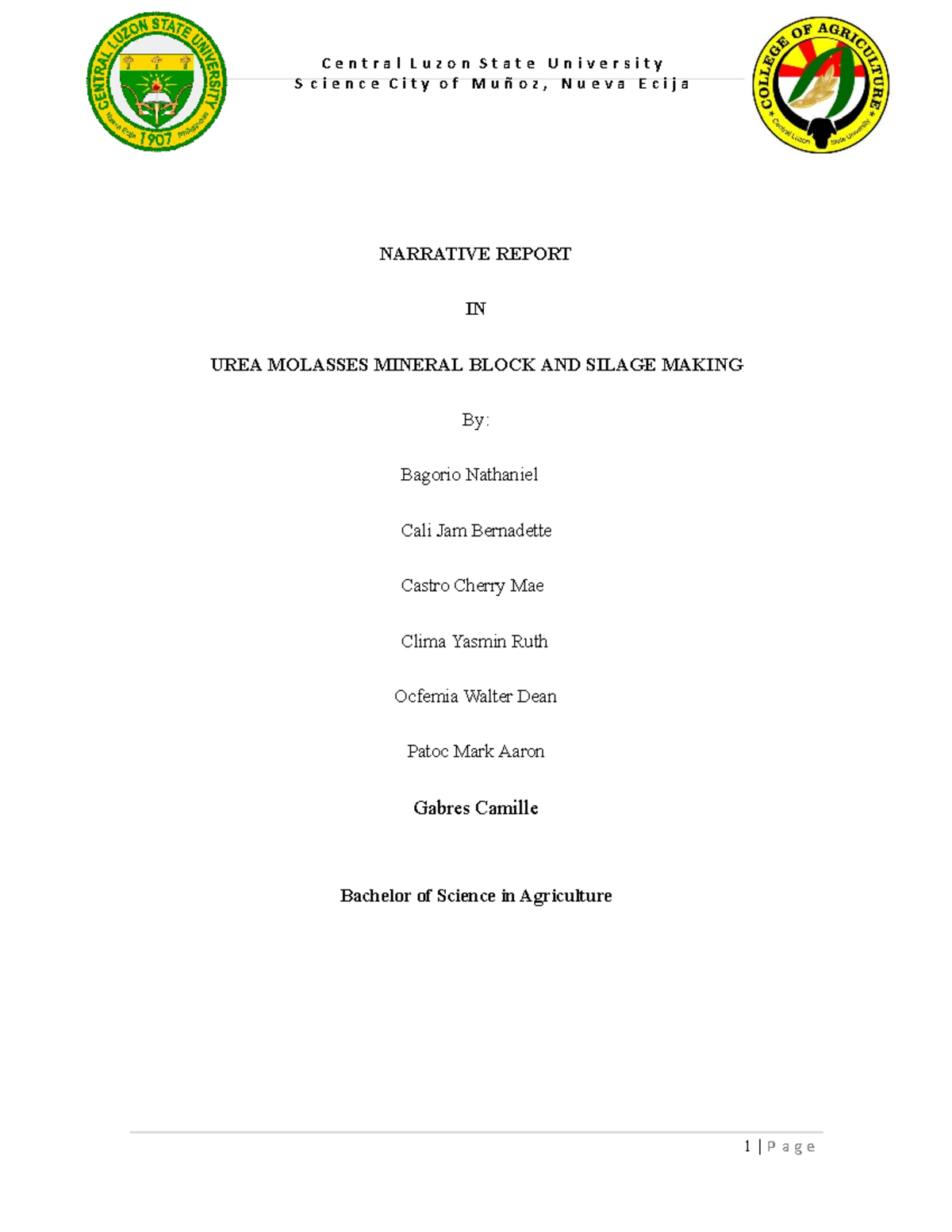 UMMB-AND- Silage- Making BSA-1-3 Batch-1 Group-1-1 - 1 | P a g e S c i ...
