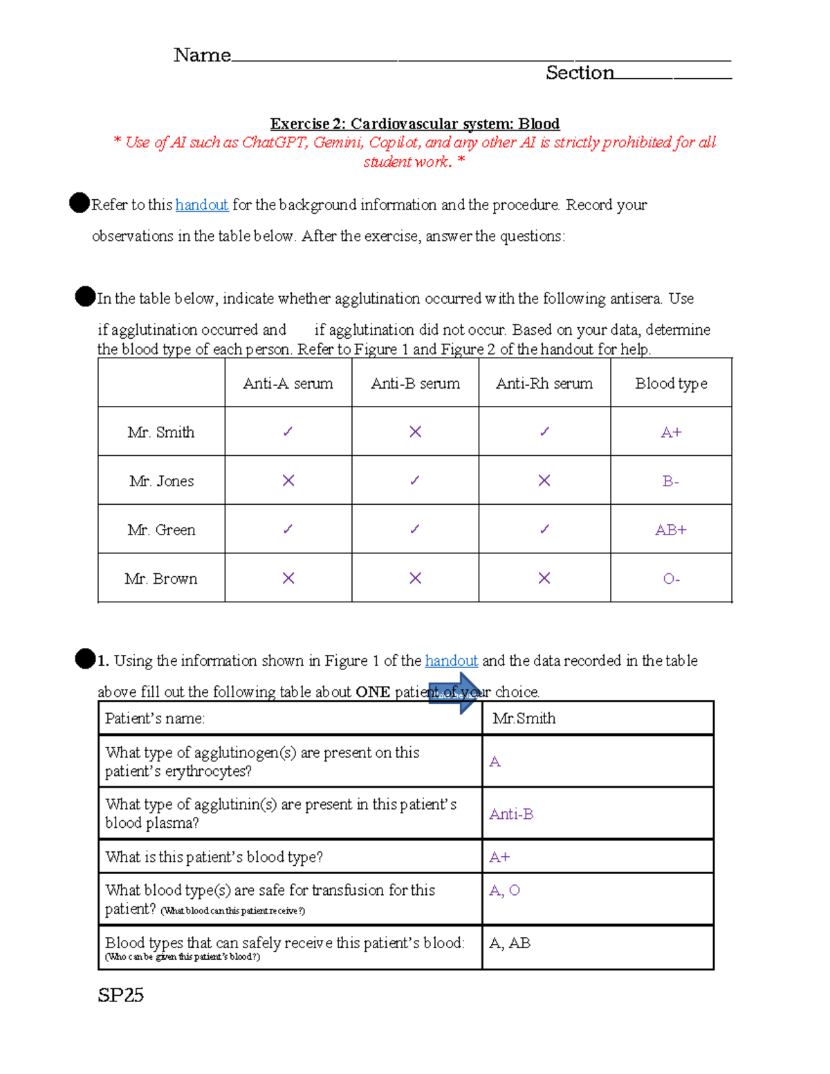 Exercise 2: Blood Typing and Agglutination Analysis SP2025 - Studocu