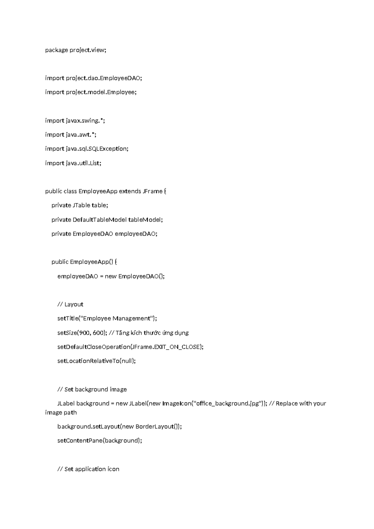 EmployeeApp Java Code Implementation for Course CS101 - Studocu