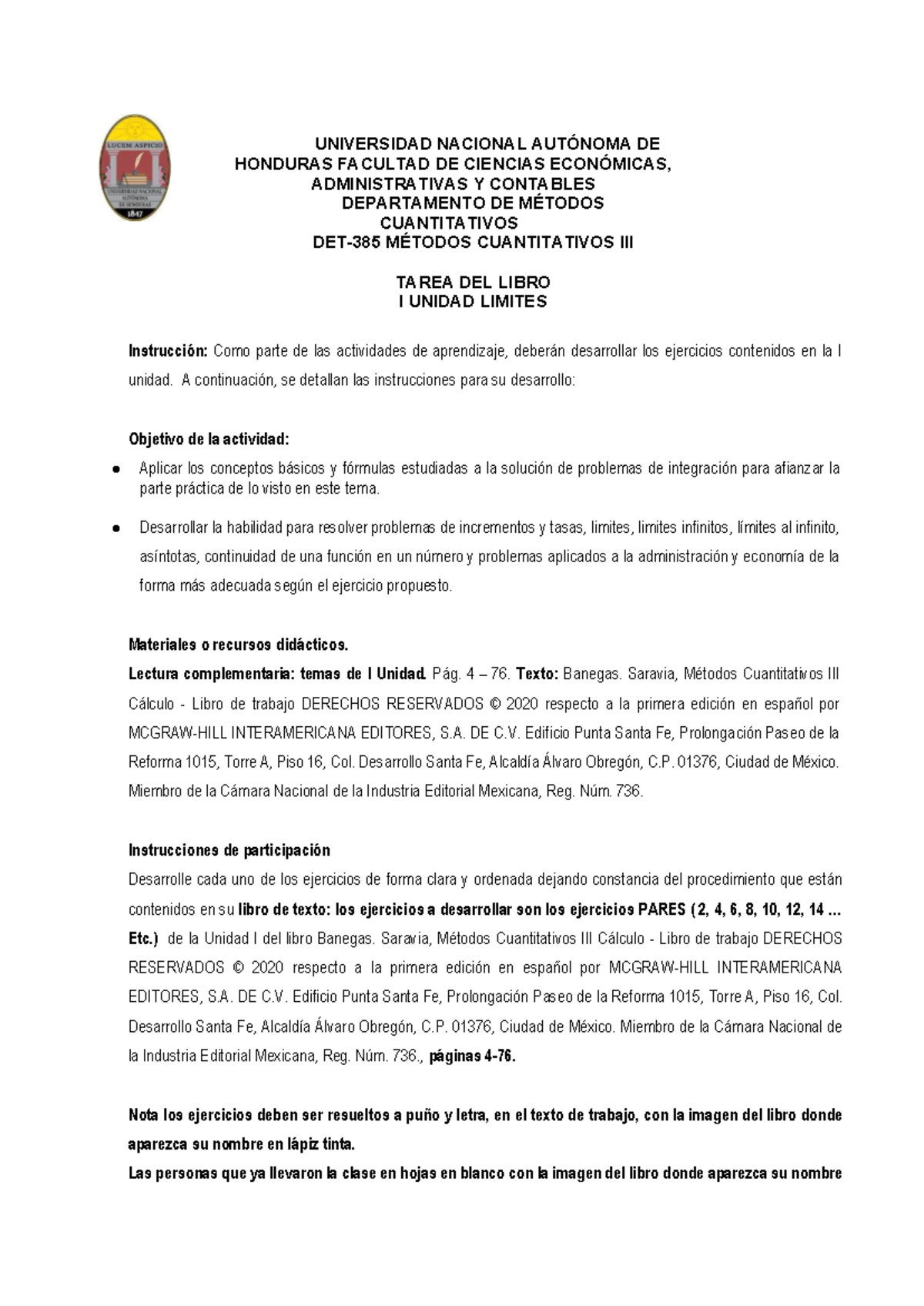 Tarea Libro I Parcial - Métodos Cuantitativos: Unidad Límites - Studocu