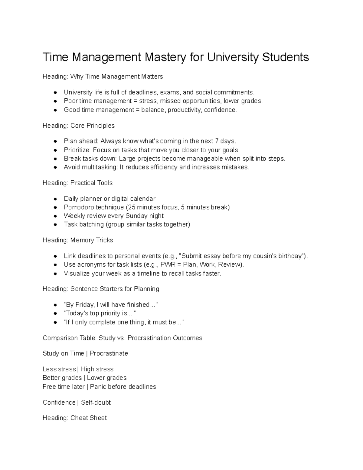 Time Management Mastery: Strategies for University Success - Studocu